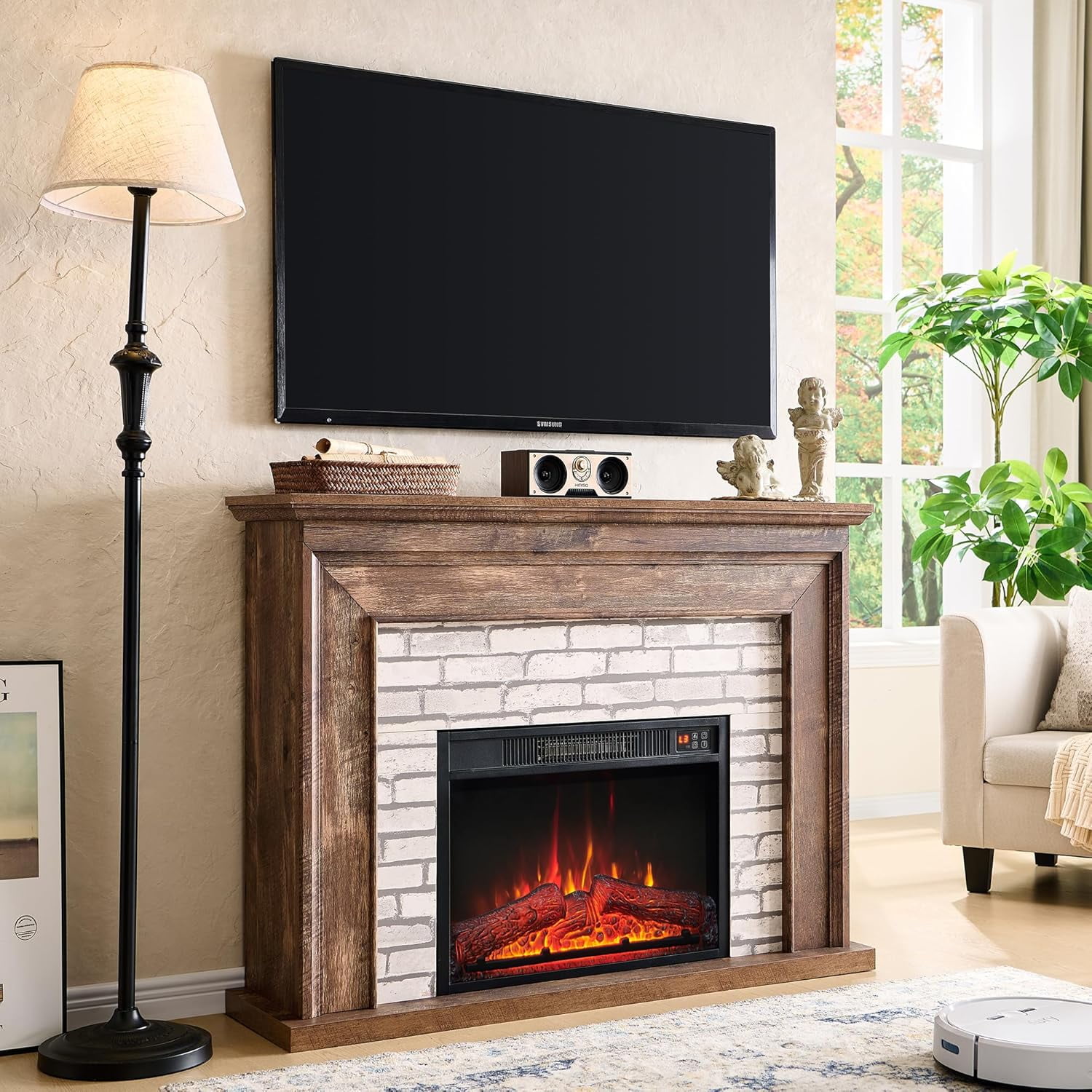 45" Flip Top Electric Fireplace with Mantel, Electric Fireplace Heater ...