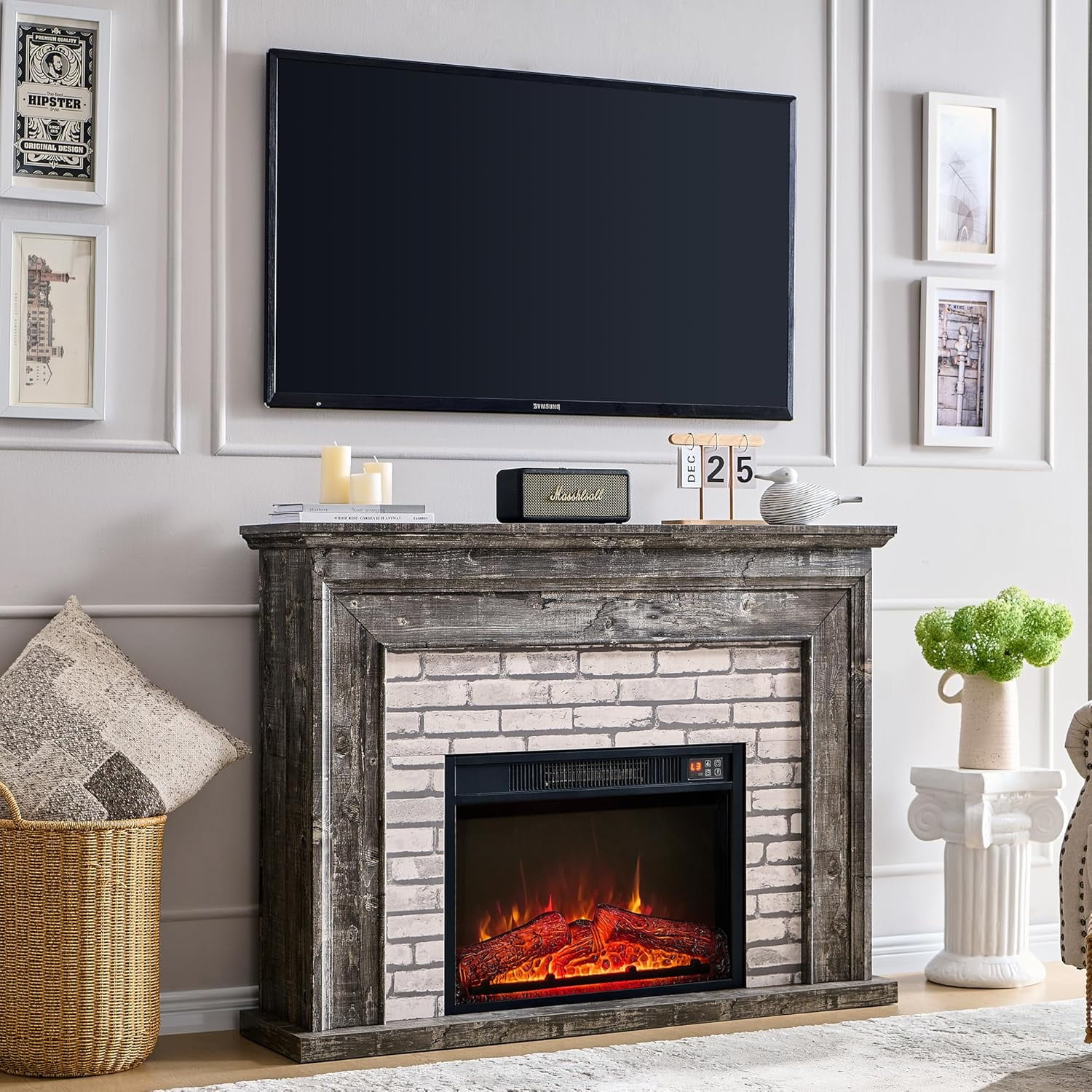 45" Flip Top Electric Fireplace with Mantel, Electric Fireplace Heater ...
