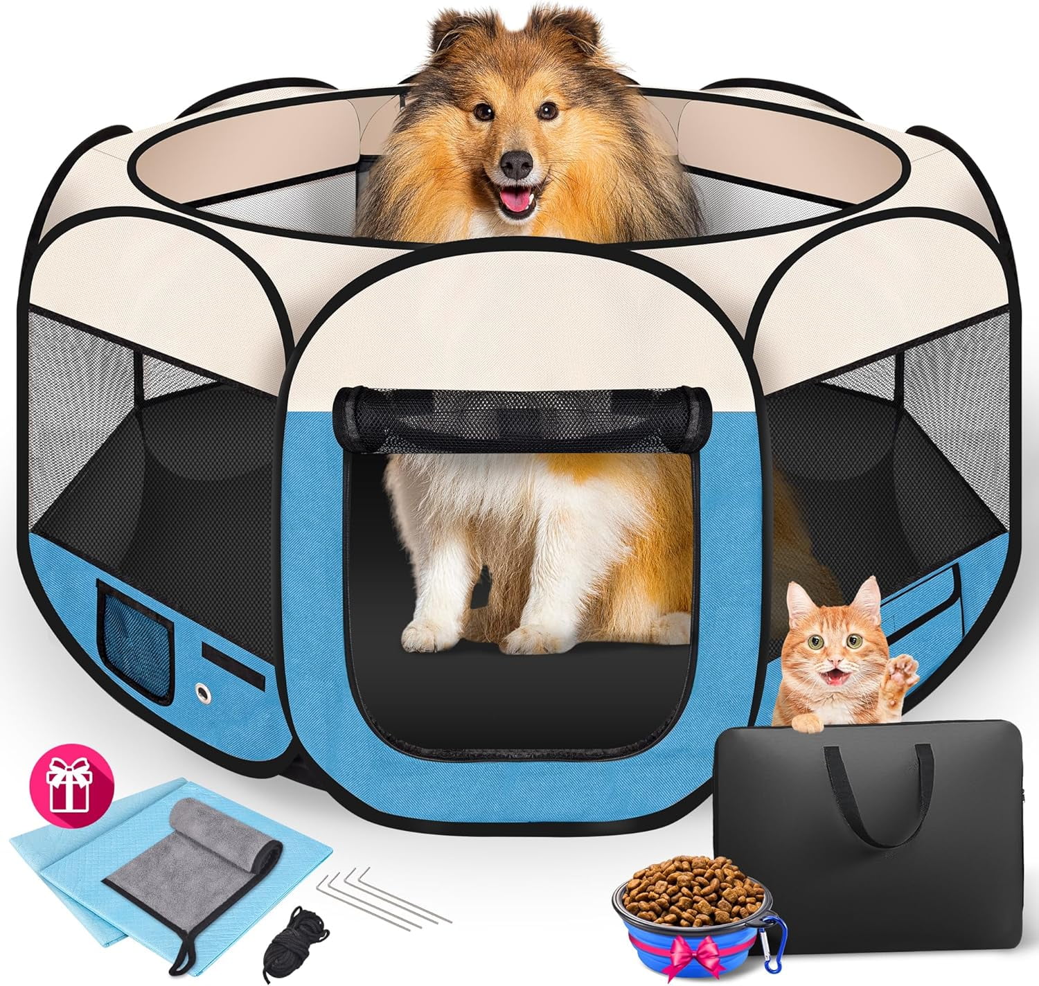 45" Foldable Pet Playpen for Large Dogs, Pet Playpen for Indoor Cats ...