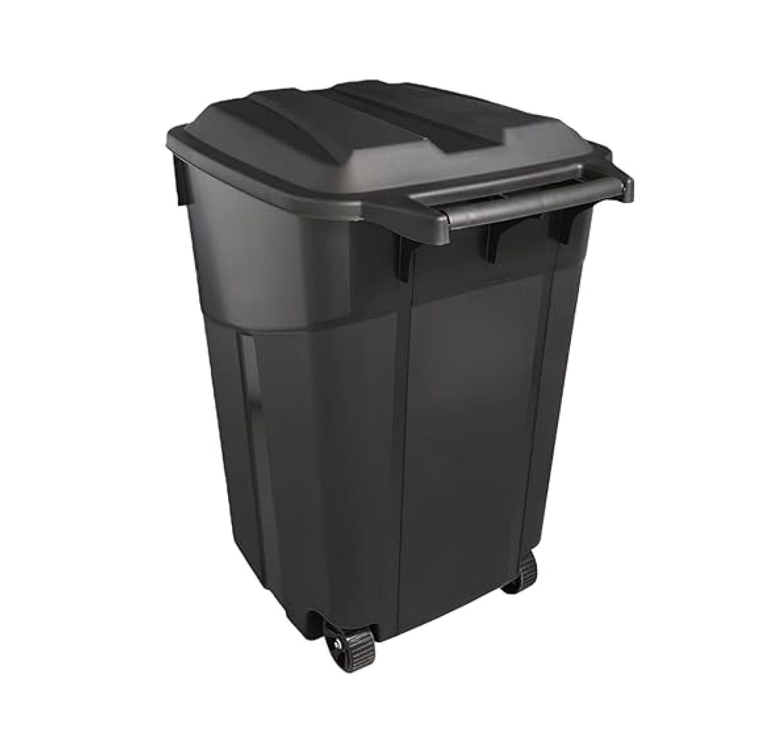 45-Gallon Black Wheeled Heavy-Duty Plastic Garbage Can – with Attached ...