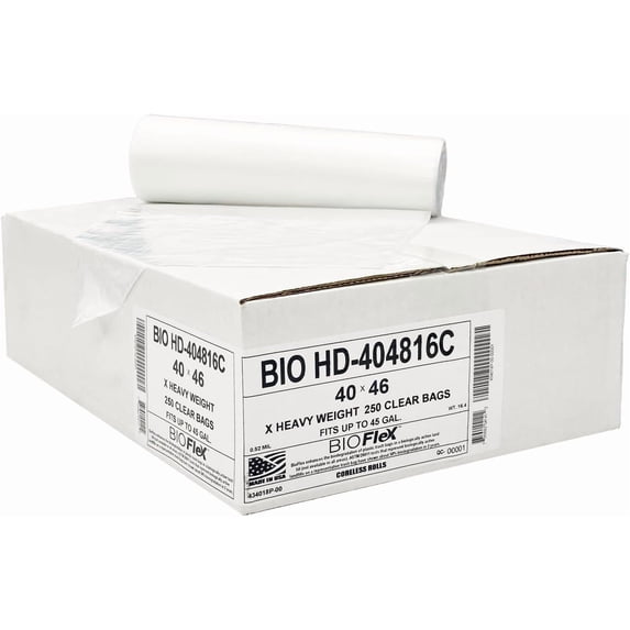 45 Gallon Clear Trash Bags (250 Count) With BioFlex Technology - 40" x ...