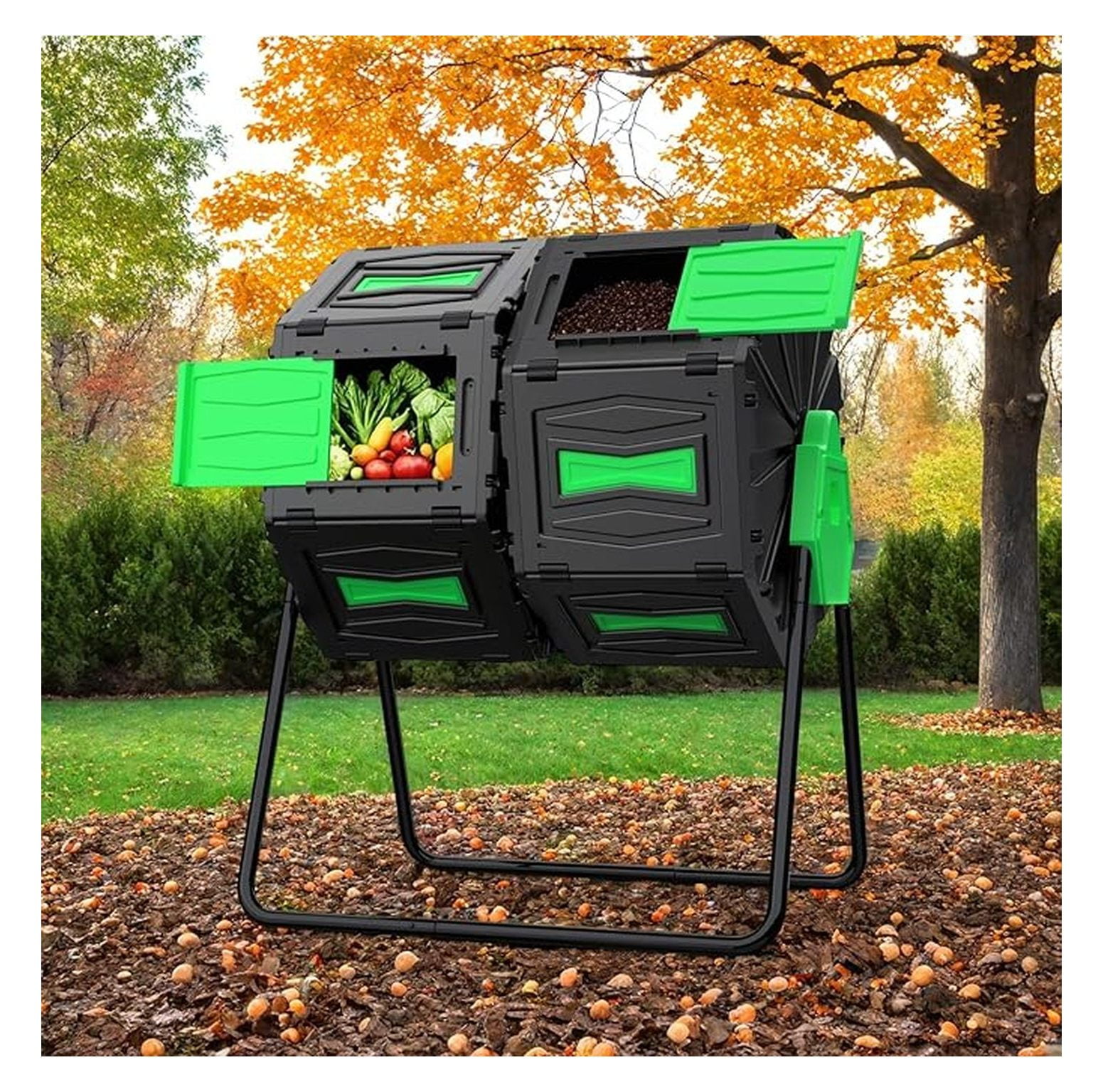 45 Gallon Dual Chamber Compost , BPA-Free Rotating Outdoor Composter ...