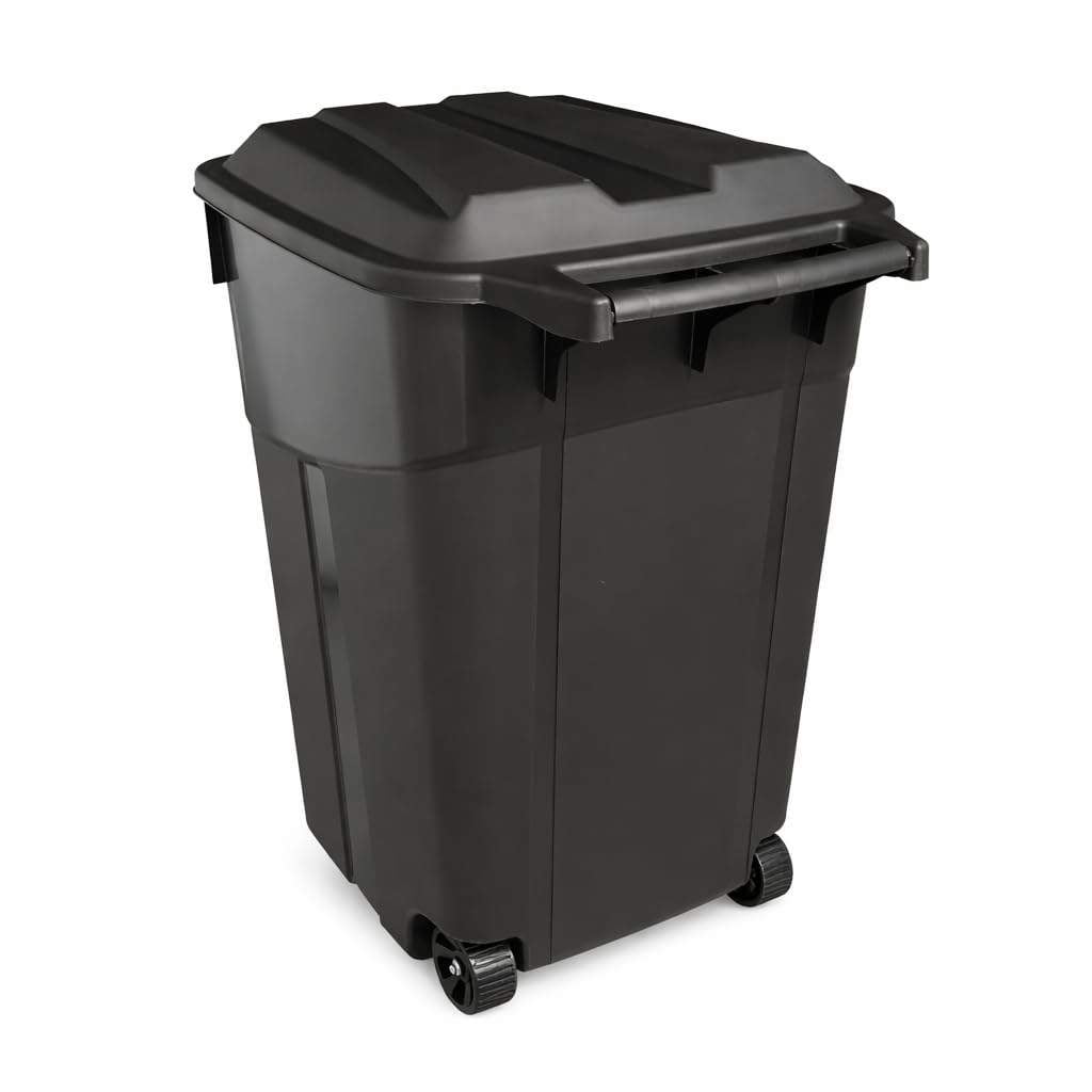 45 Gallon Heavy Duty Rolling Trash Can with Lid, Indoor & Outdoor Use ...