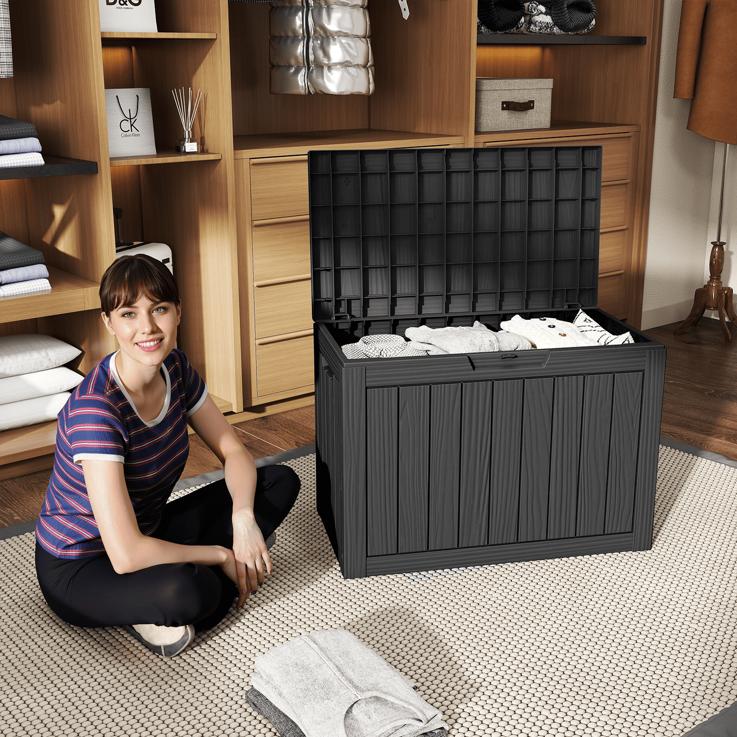 45 Gallon Outdoor Resin Deck Box - Lockable Waterproof Garden Storage ...