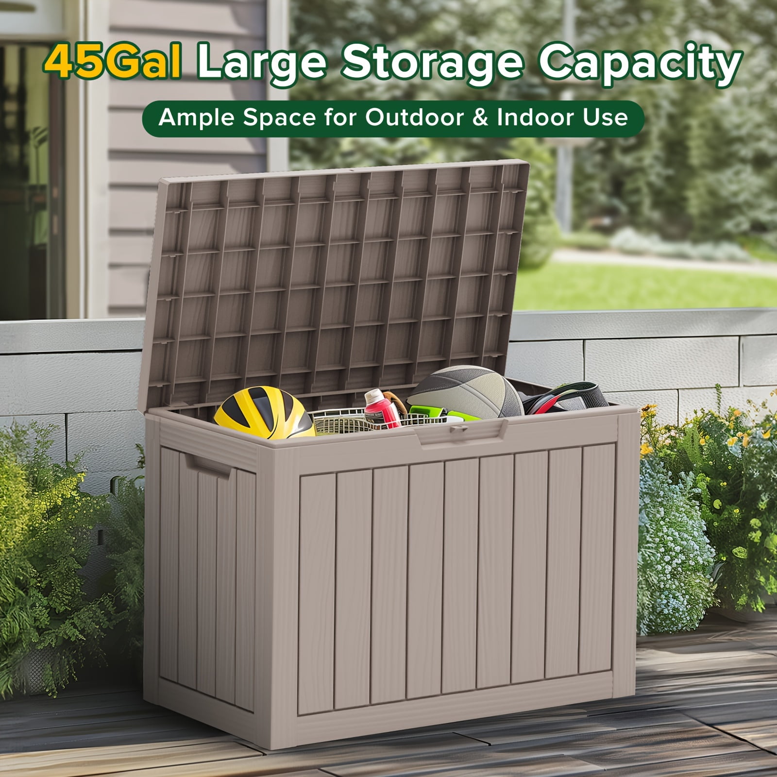 45-Gallon Outdoor Storage Box - Waterproof, UV-Resistant Plastic Deck ...