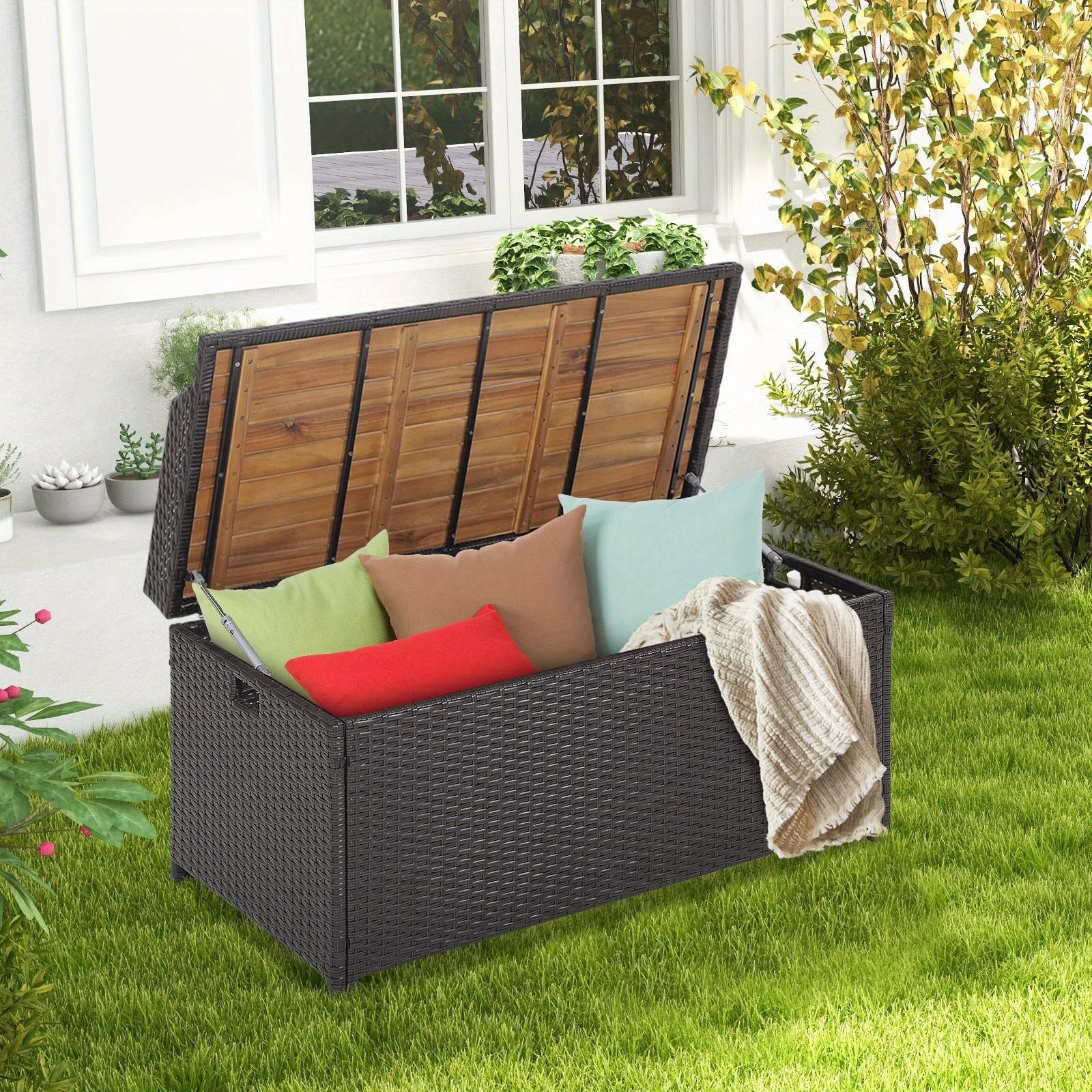 45 Gallon Outdoor Storage Deck Box with Gas Struts | Convertible Rattan ...