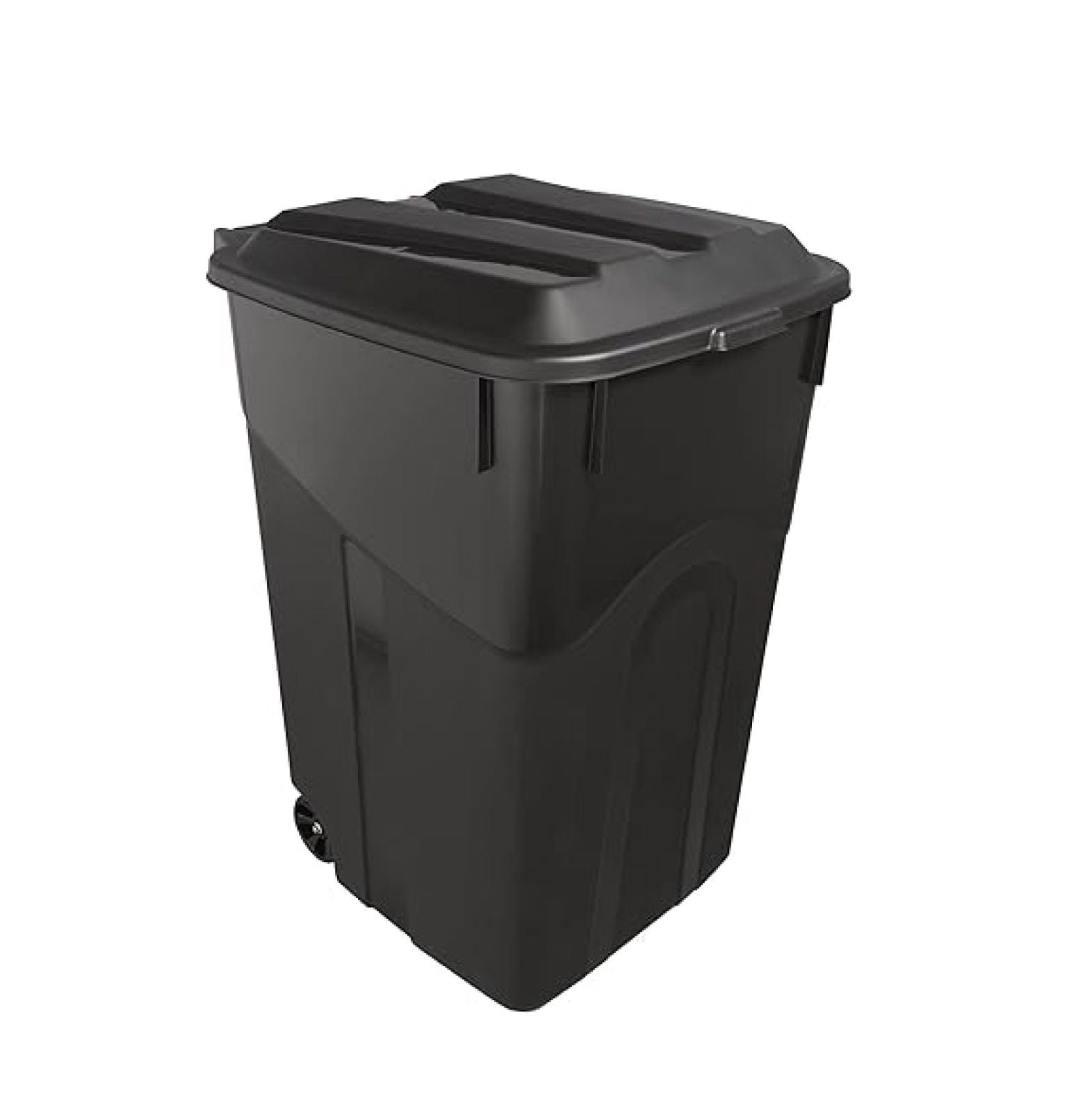 45 Gallon Wheeled Garbage Can, Plastic Trash Can Attached Lid, Heavy ...