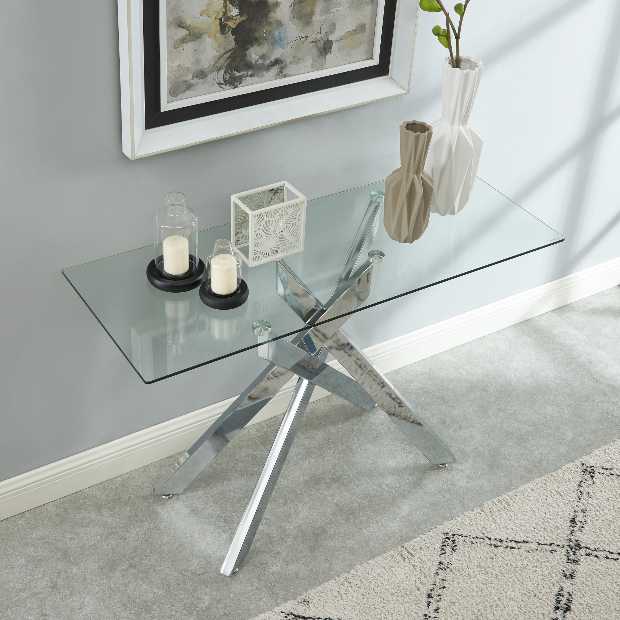 45'' Glass Console Table Tempered Glass and Metal Legs 45"Lx18"Wx30"H ...