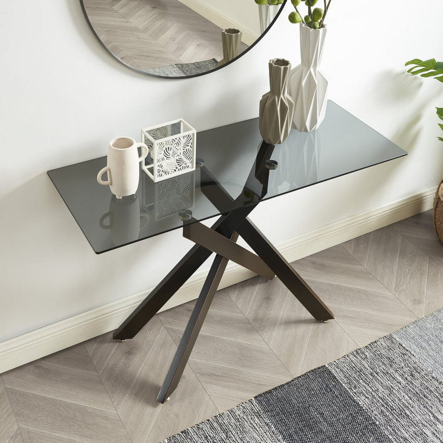 45'' Glass Console Table Tempered Glass and Metal Legs Black 45