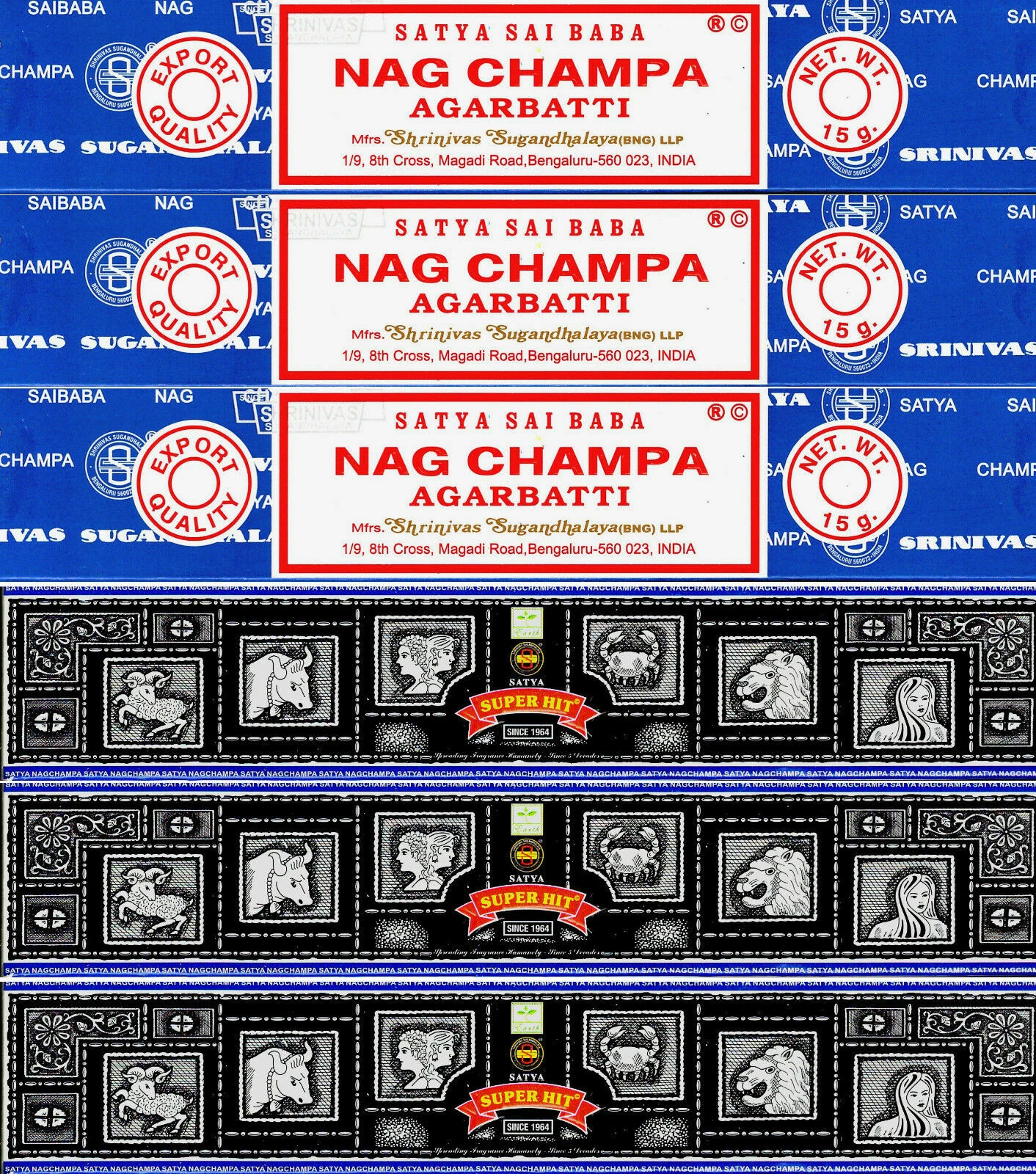 45 Gm Super Hit Incense & 45 Gm Nag Champa Satya Sai Baba 6 Boxes 15Gm ...