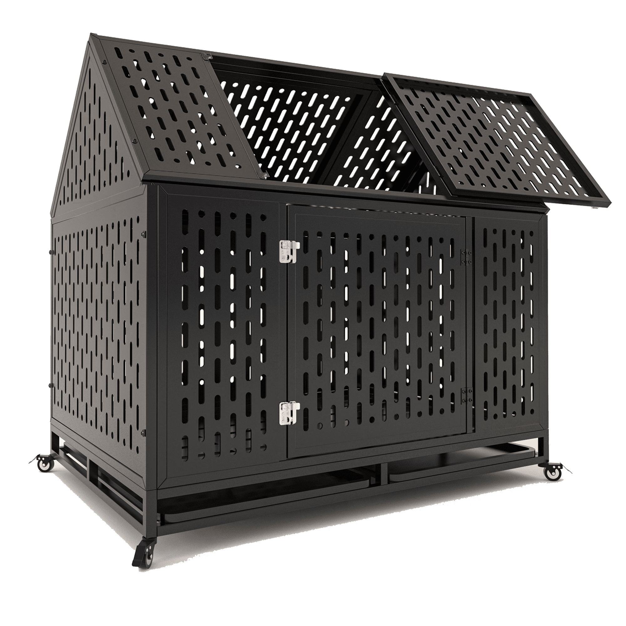 45" Heavy Duty Dog Crate Indestructible Pet Dog Cage Crate Kennel with ...