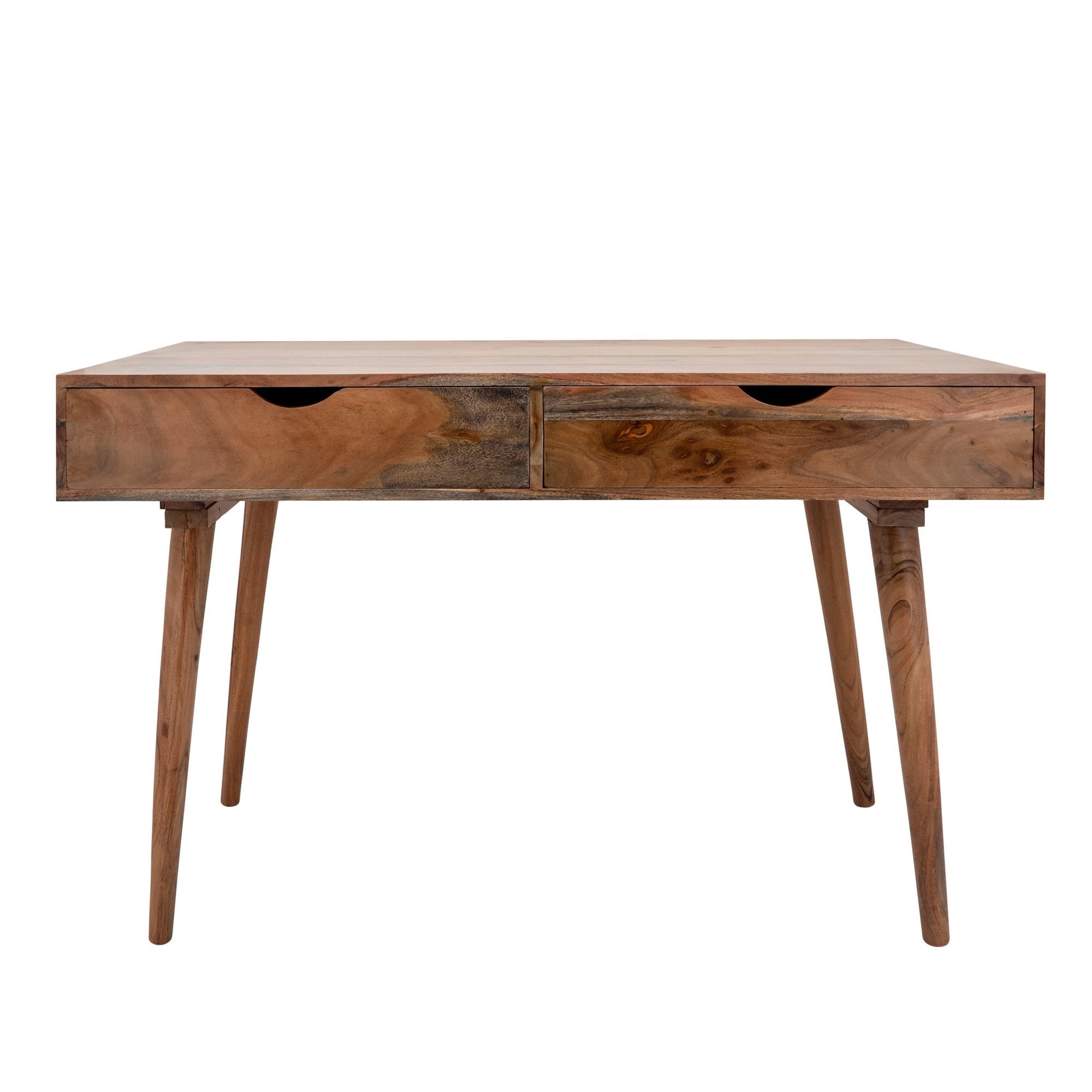45 Inch Classic Writing Desk, Two Drawers, Tapered Legs, Grains, Brown ...