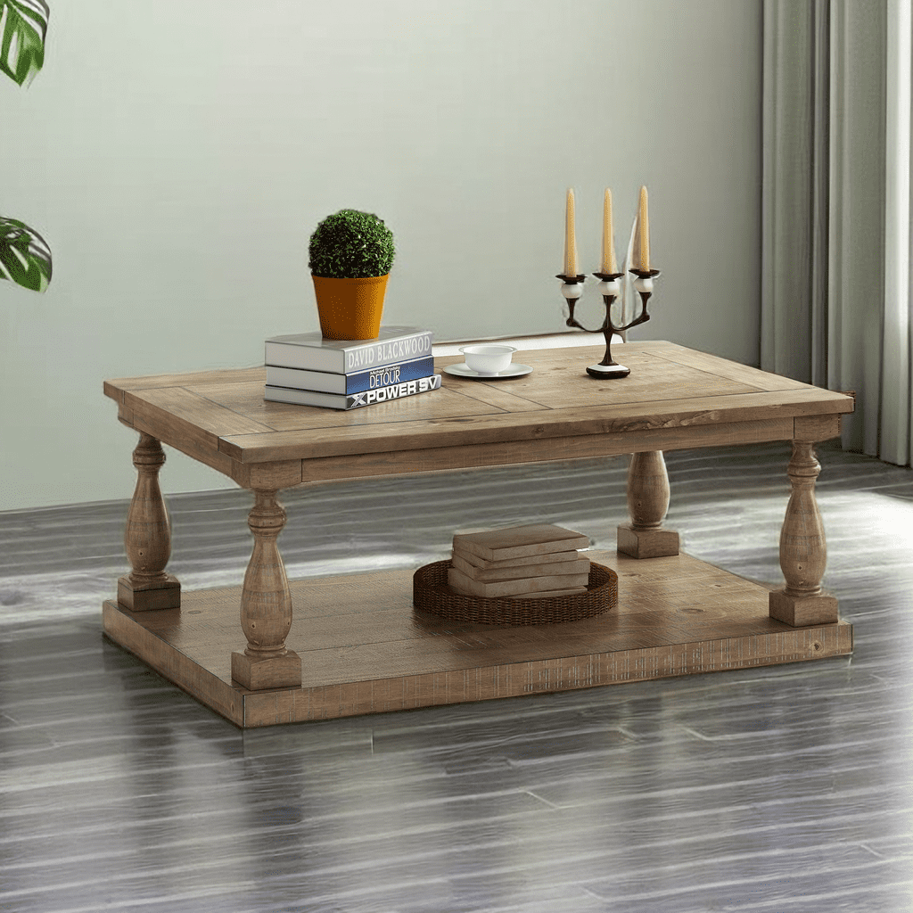 45 Inch Farmhouse Coffee Table,Solid Wood Coffee Table,Storage Coffee ...
