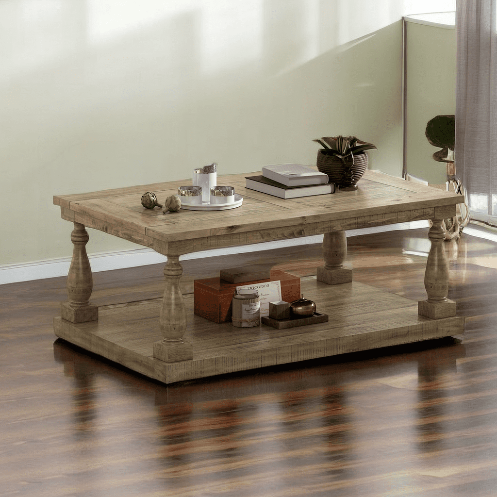 45 Inch Farmhouse Coffee Table,Solid Wood Coffee Table,Storage Coffee ...