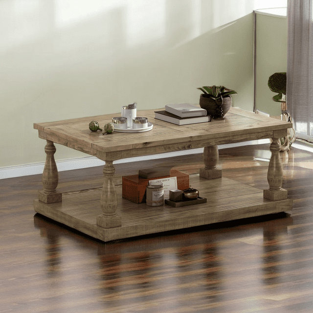45 Inch Farmhouse Coffee Table,Solid Wood Coffee Table,Storage Coffee ...