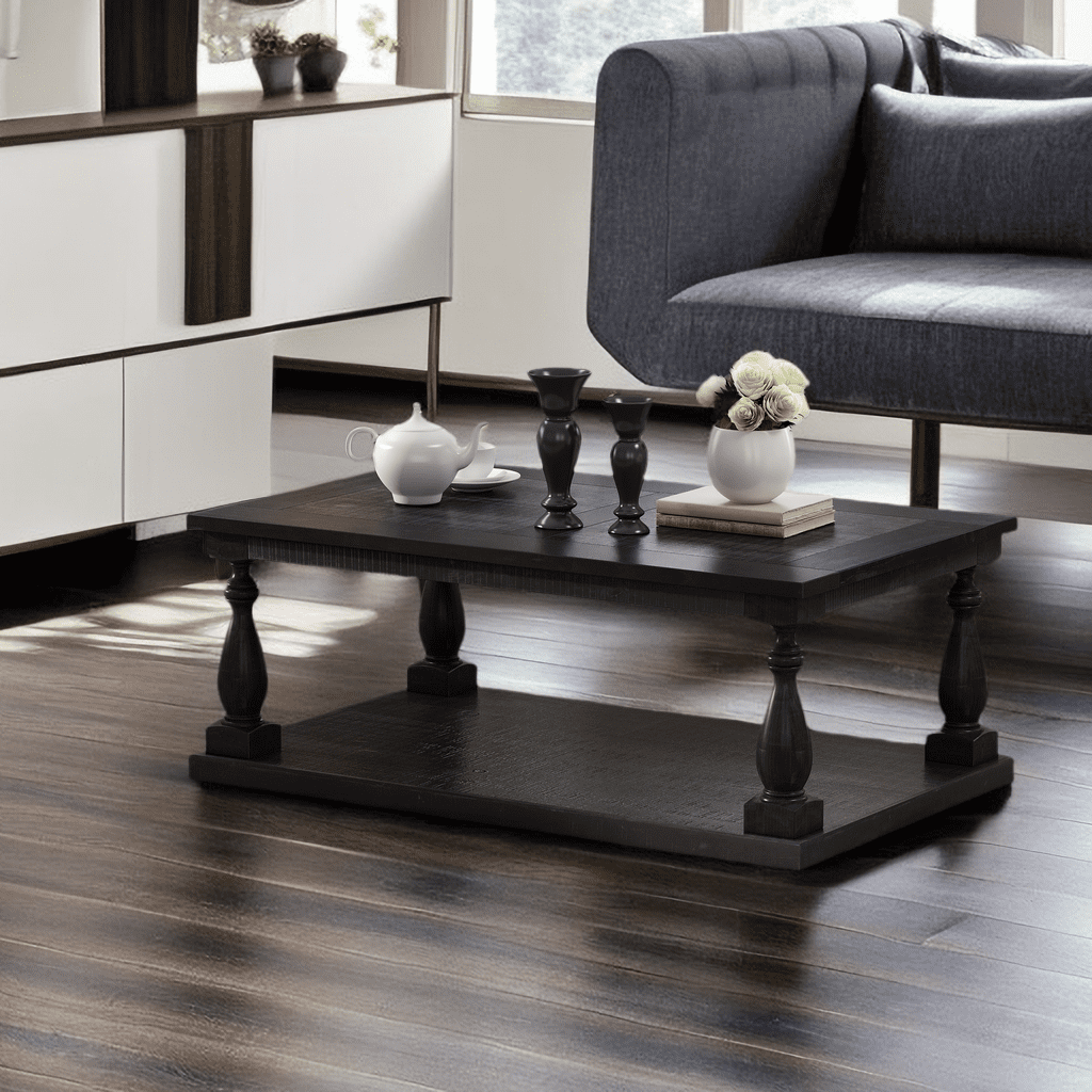 45 Inch Farmhouse Coffee Table,Solid Wood Coffee Table,Storage Coffee ...