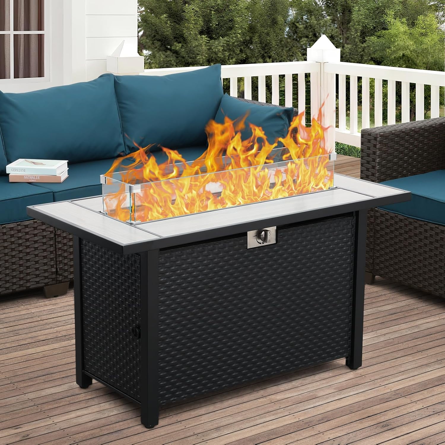 45 Inch Fire Table for Outside 60000 BTU Steel Gas Fire Pit Outdoor ...