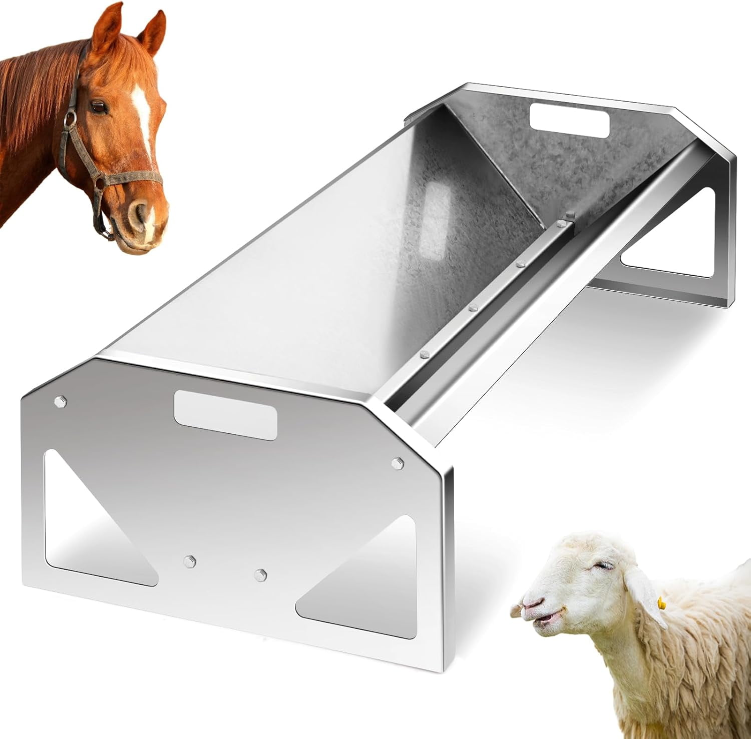 45 Inch Long Galvanized Metal Livestock Feed Trough Portable Heavy Duty ...