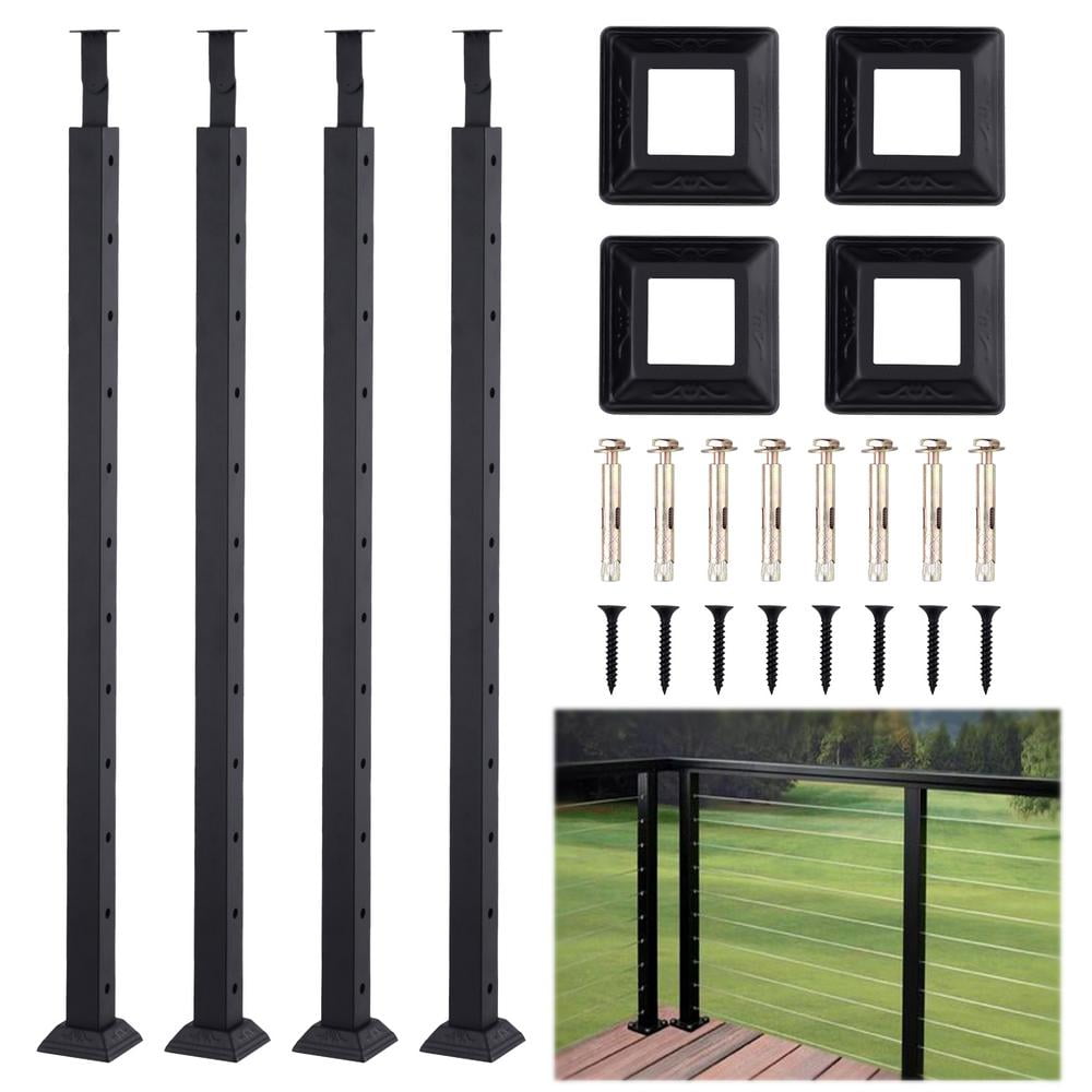 45-Inch Matte Black Cable Railing Posts, 4-Pack Stainless Steel T304 ...