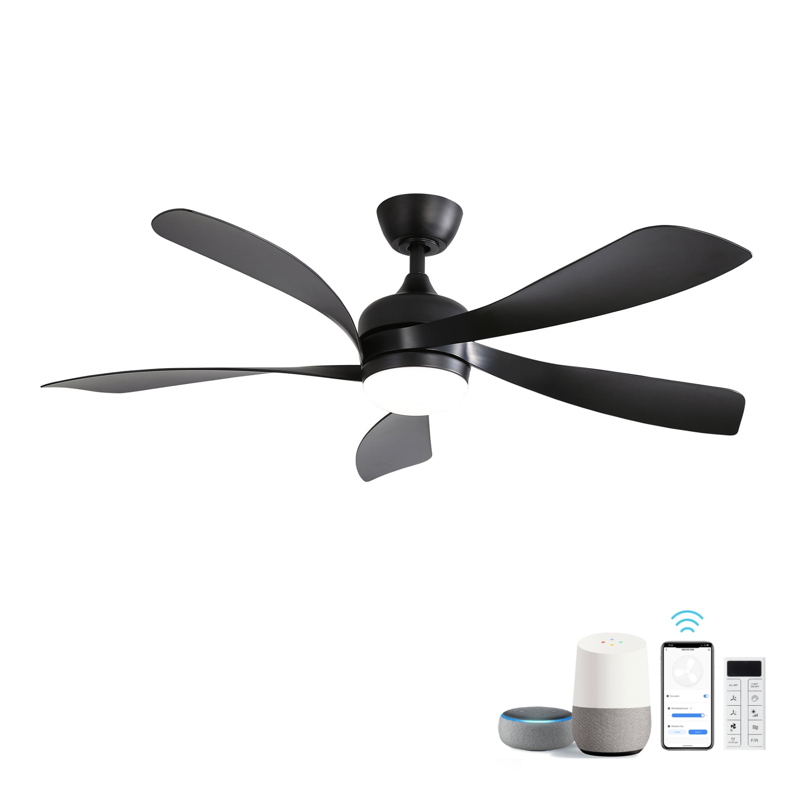 45 Inch Matte Black Smart Ceiling Fan with DC Motor Alexa APP Control ...