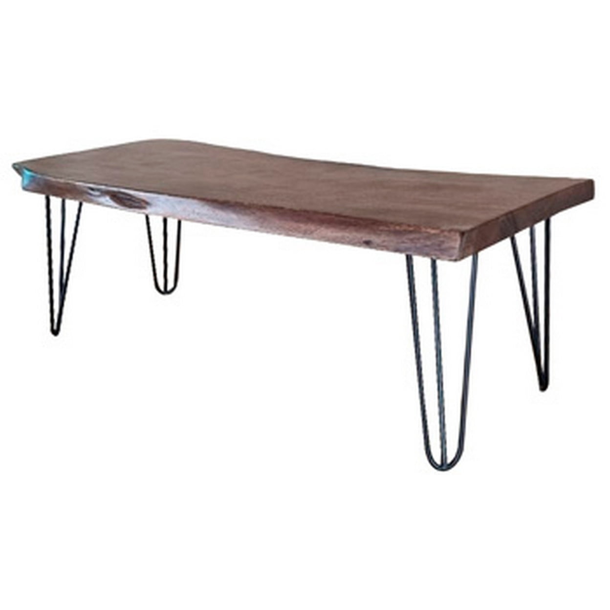 45 Inch Modern Accent Bench Live Edge Wood Top Angled Legs Black Brown ...