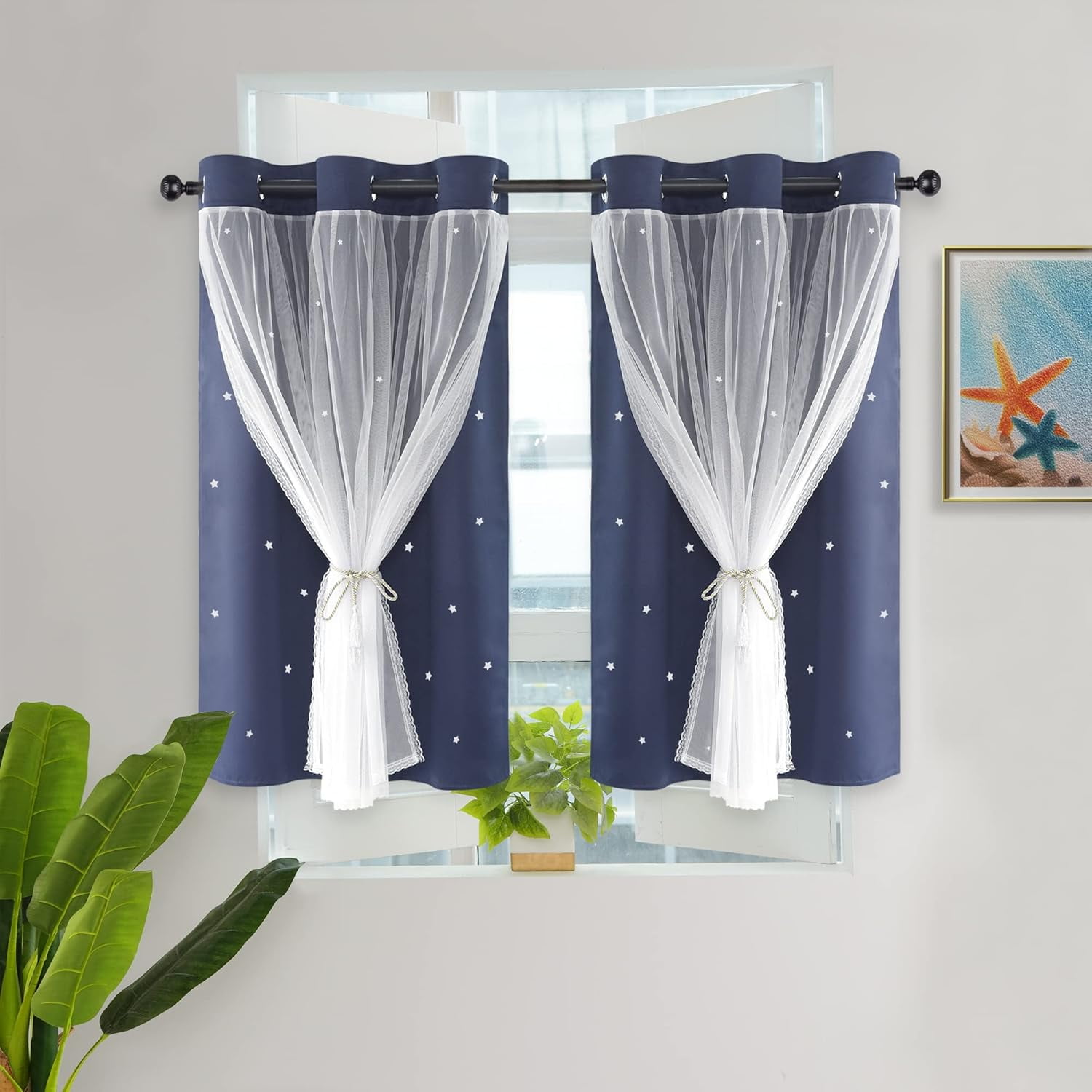 45 Inch Short Star Cut-Out Window Curtains for Kids' Room Small Window ...