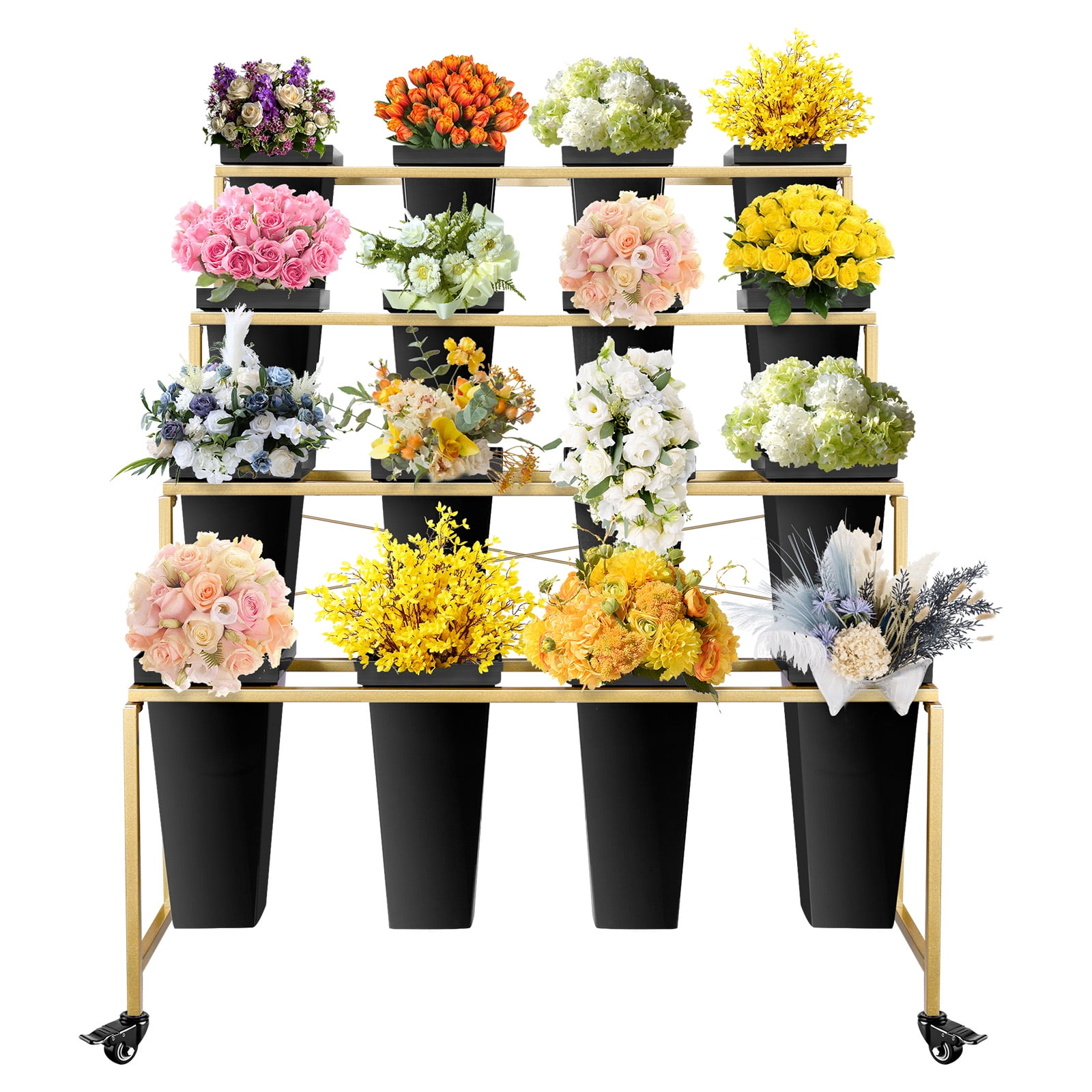 Flower Display Stand,45 Inch Tall 4 Layers Metal Plant Rack with 16 ...