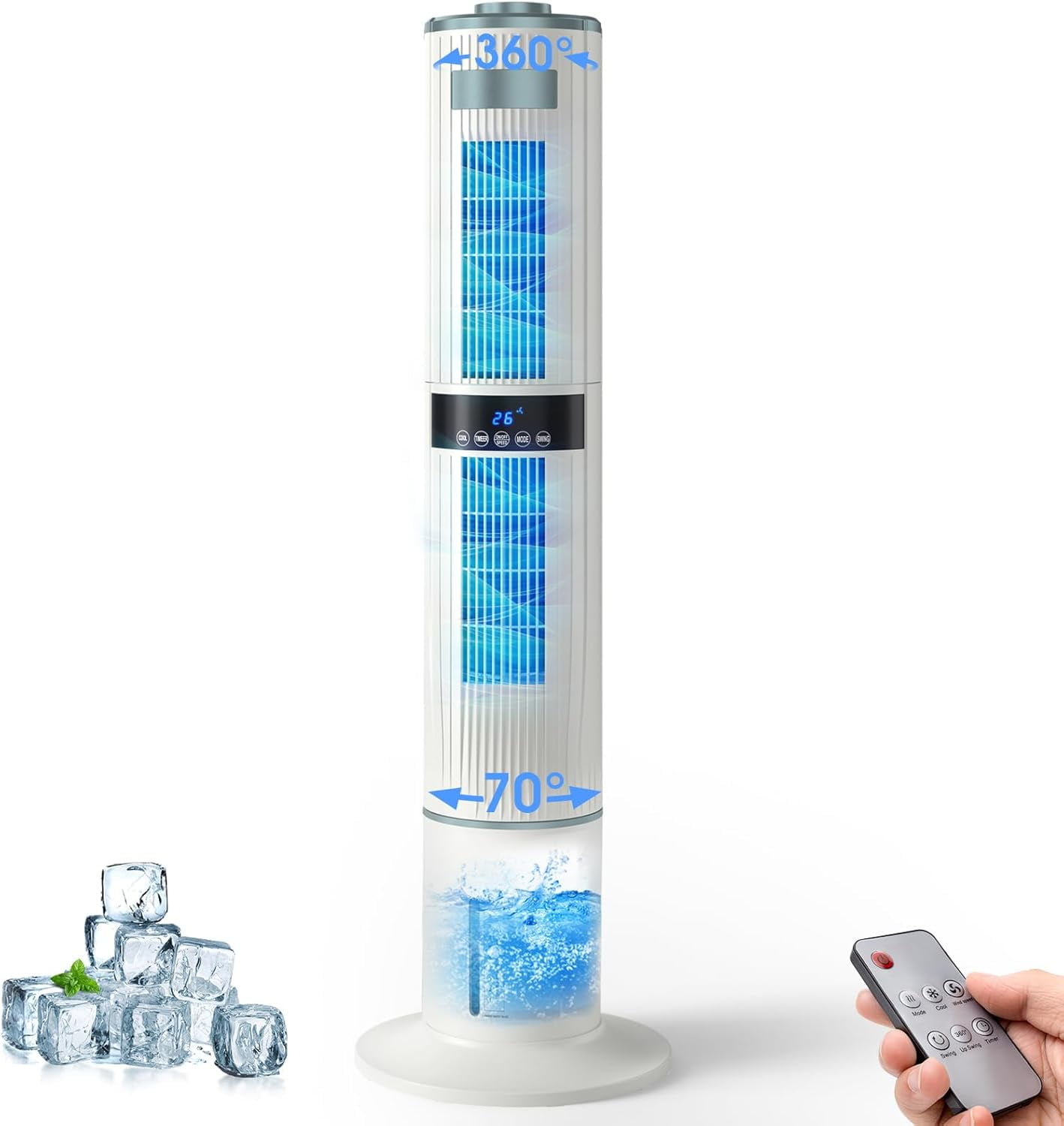 45 Inch Tower Air Cooler w/ 360° Rotation - 24H Timer & 65W Energy ...