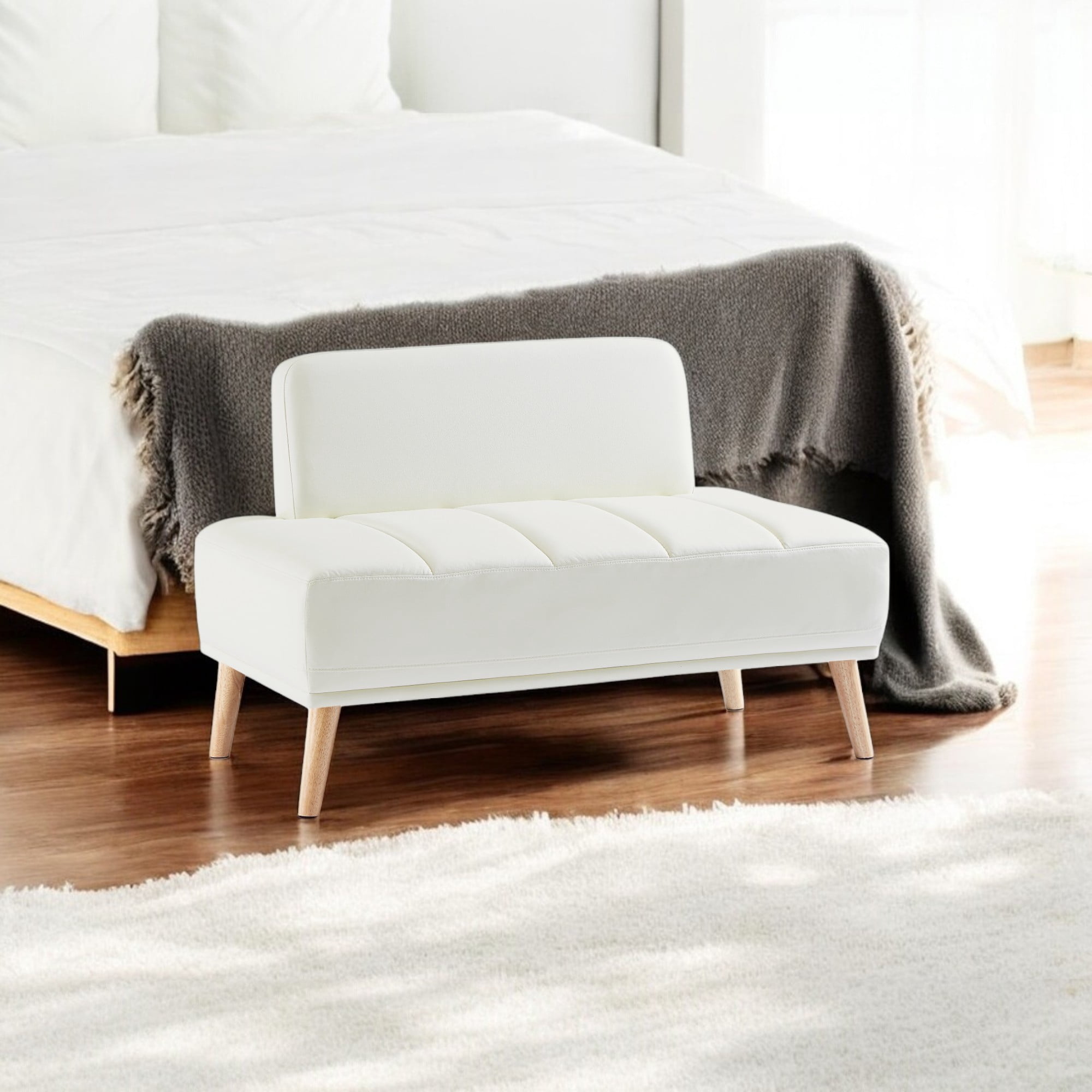 45"Inch Width Modern End of Bed Bench, Leathaire Fabric Upholstered 2 ...