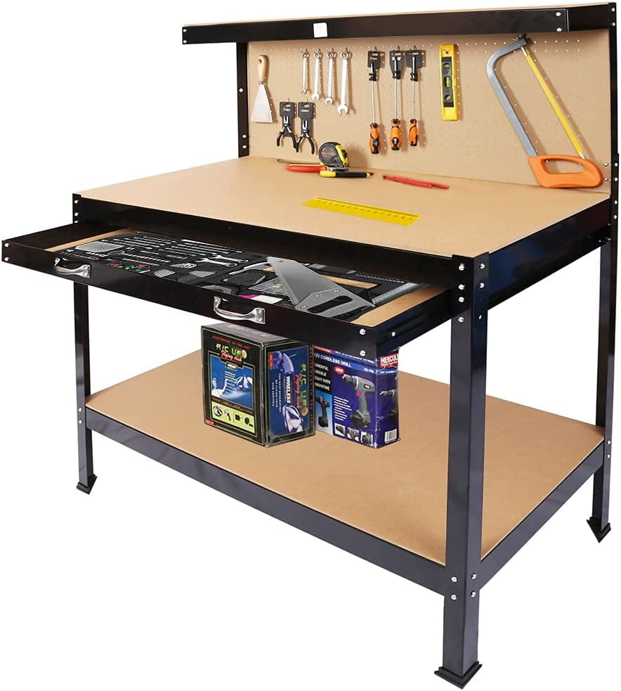 45 Inch Wood Workbench, Multifunctional Work with 2 Drawers and Shelf ...