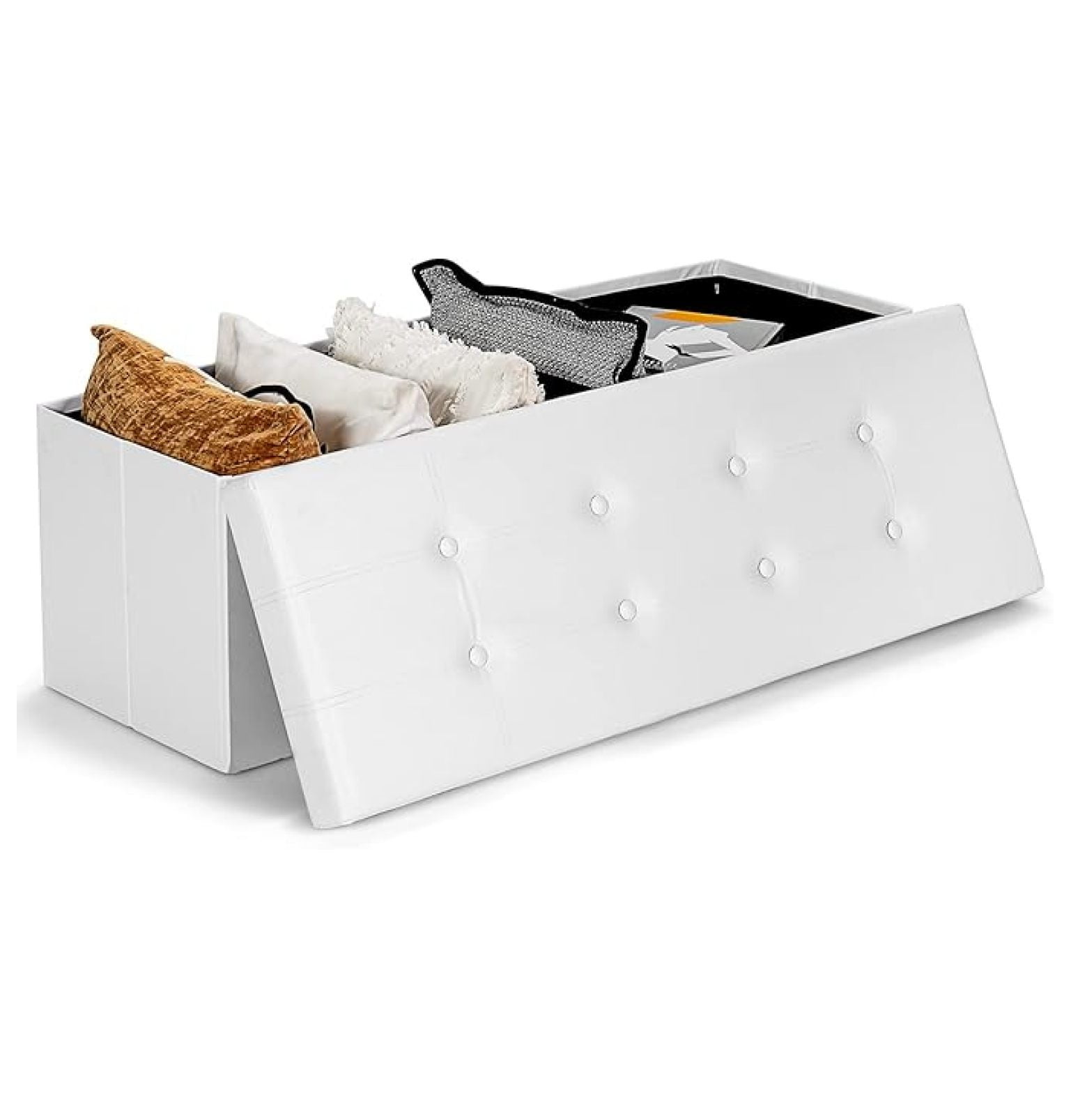 45 Inches Folding Storage Ottoman , Storage Chest Footrest Stool with ...
