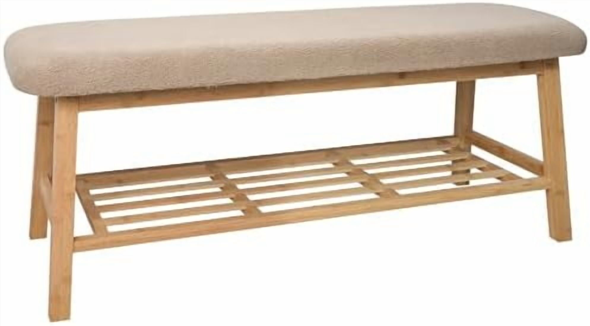 45 Inches Long Shoe Bench with Soft Padded Seat Cushion, 2 Tier Bamboo ...