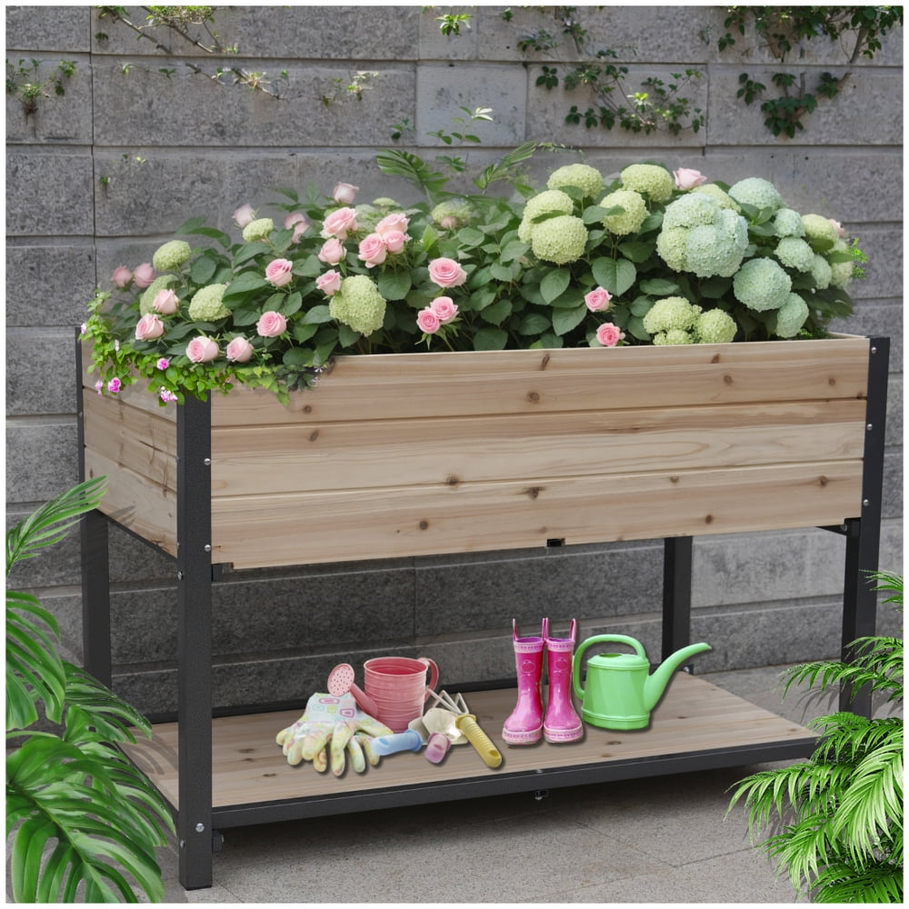 45” Iron-Wood Garden Bed Storage Rack Outdoor Balcony Terrace Planting ...