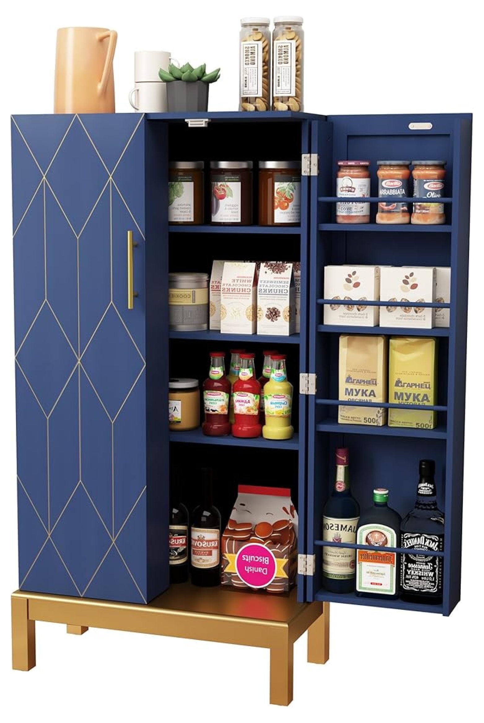 45'' Kitchen Pantry Cabinet,Storage Cabinet with Doors and Adjustable ...