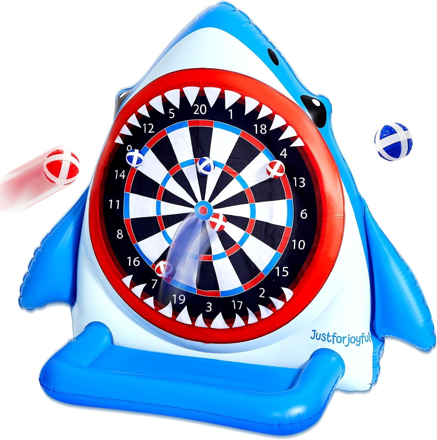 45" Large Inflatable Pool Toys Shark Dart Board with 12 Sticky Balls ...