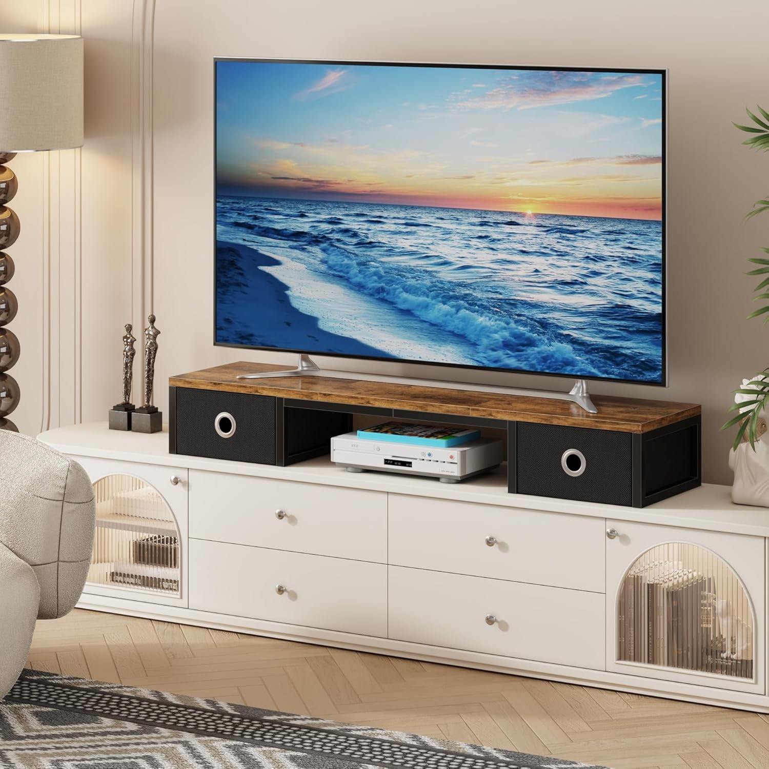 45" Large TV Riser with Fabric Drawers for 32-60 inch TV, TV Stand ...