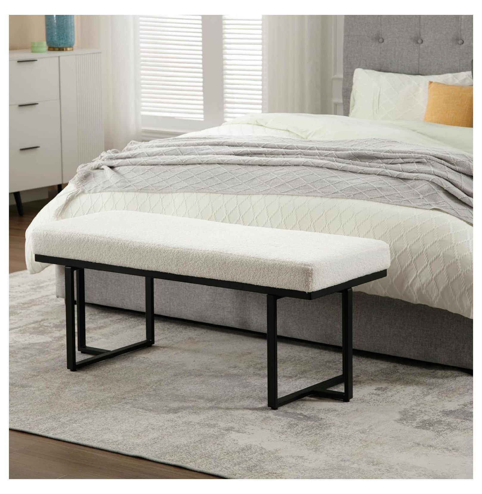 45" Modern Ottoman Bench for Bedroom, Upholstered Entryway Bench with ...