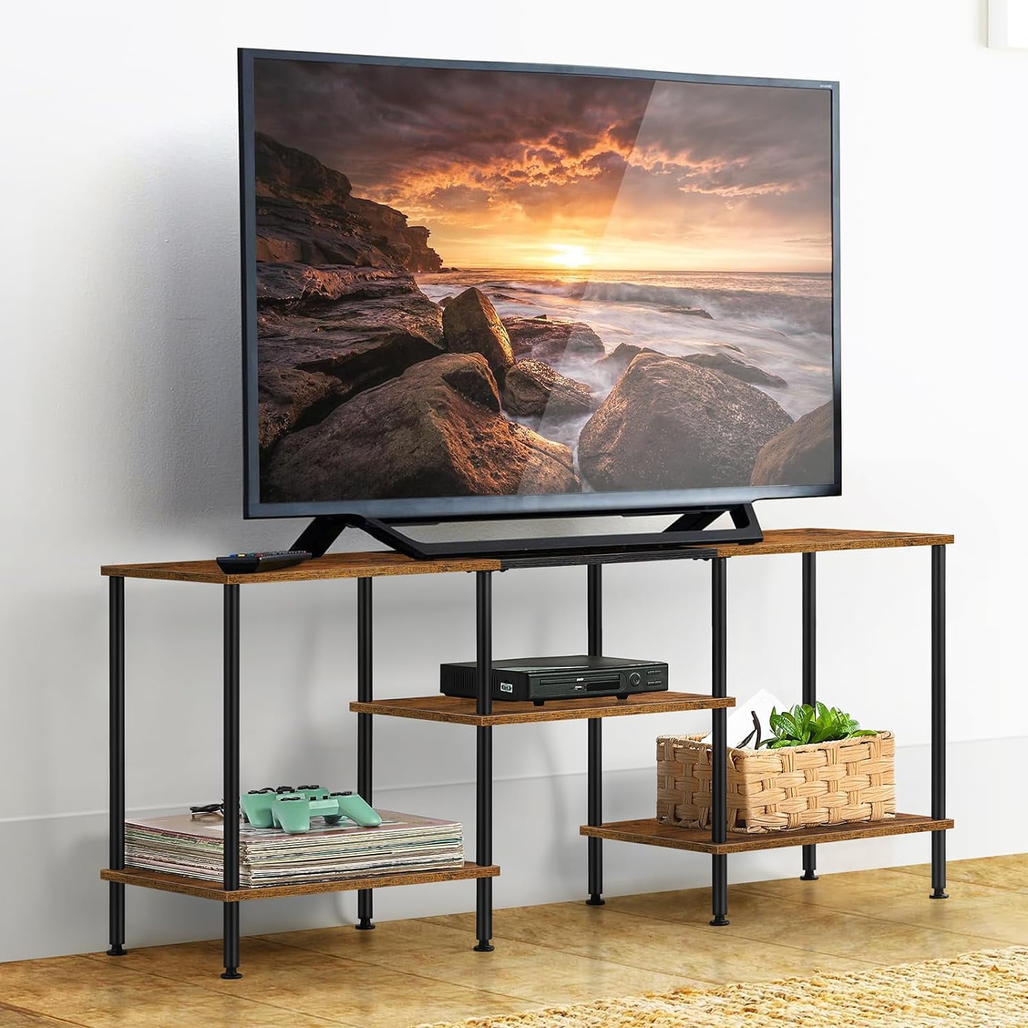 45" Open Industrial TV Cabinet 3 Tier Storage Shelf TV Cabinet without ...