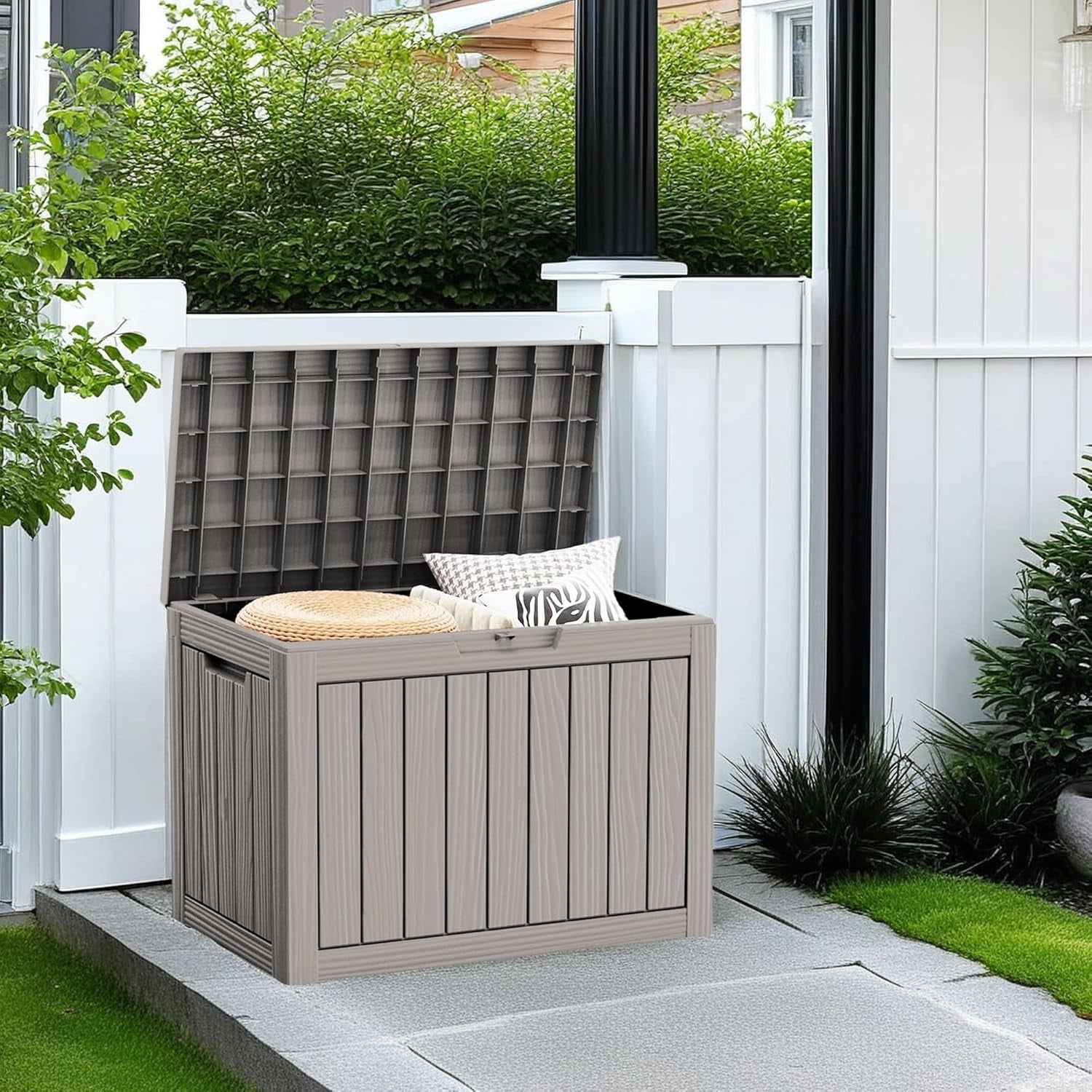 45 Outdoor Storage Box, Waterproof Resin Deck Box with Side Handles ...