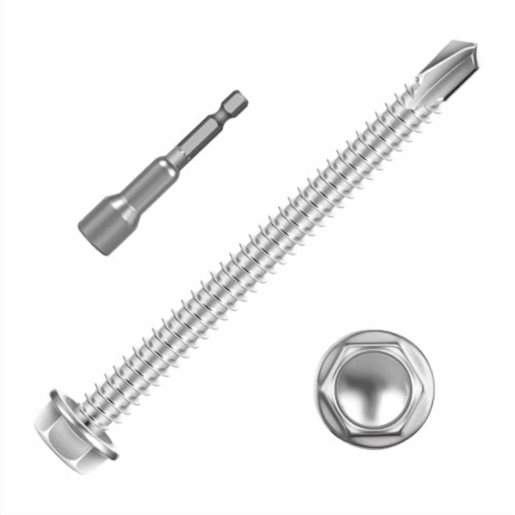 45 PCS #14 x 3-1/2" Hex Washer Head Self Drilling Screw, 410 Stainless ...