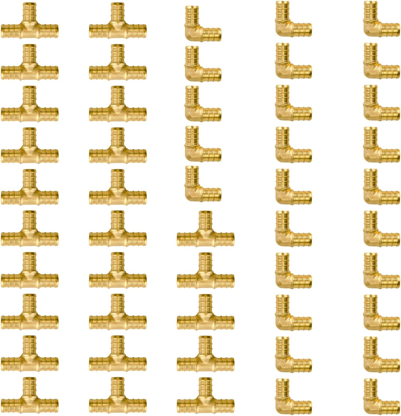 45-Pack 3/4 Inch PEX Fittings, 15 Each Elbow Tee Coupling, No Lead Brass Pex Fittings 3/4 Inch ...