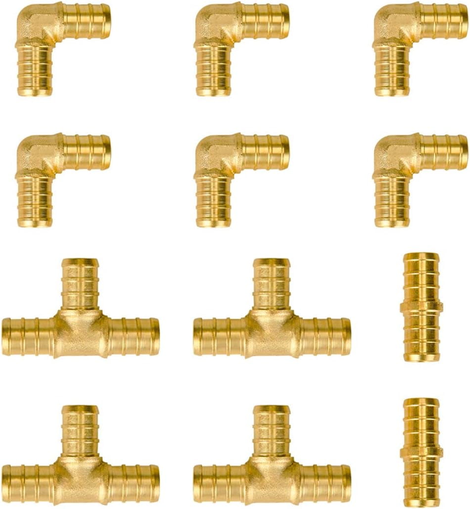 45-Pack 3/4 Inch PEX Fittings, 15 Each Elbow Tee Coupling, No Lead Brass Pex Fittings 3/4 Inch ...