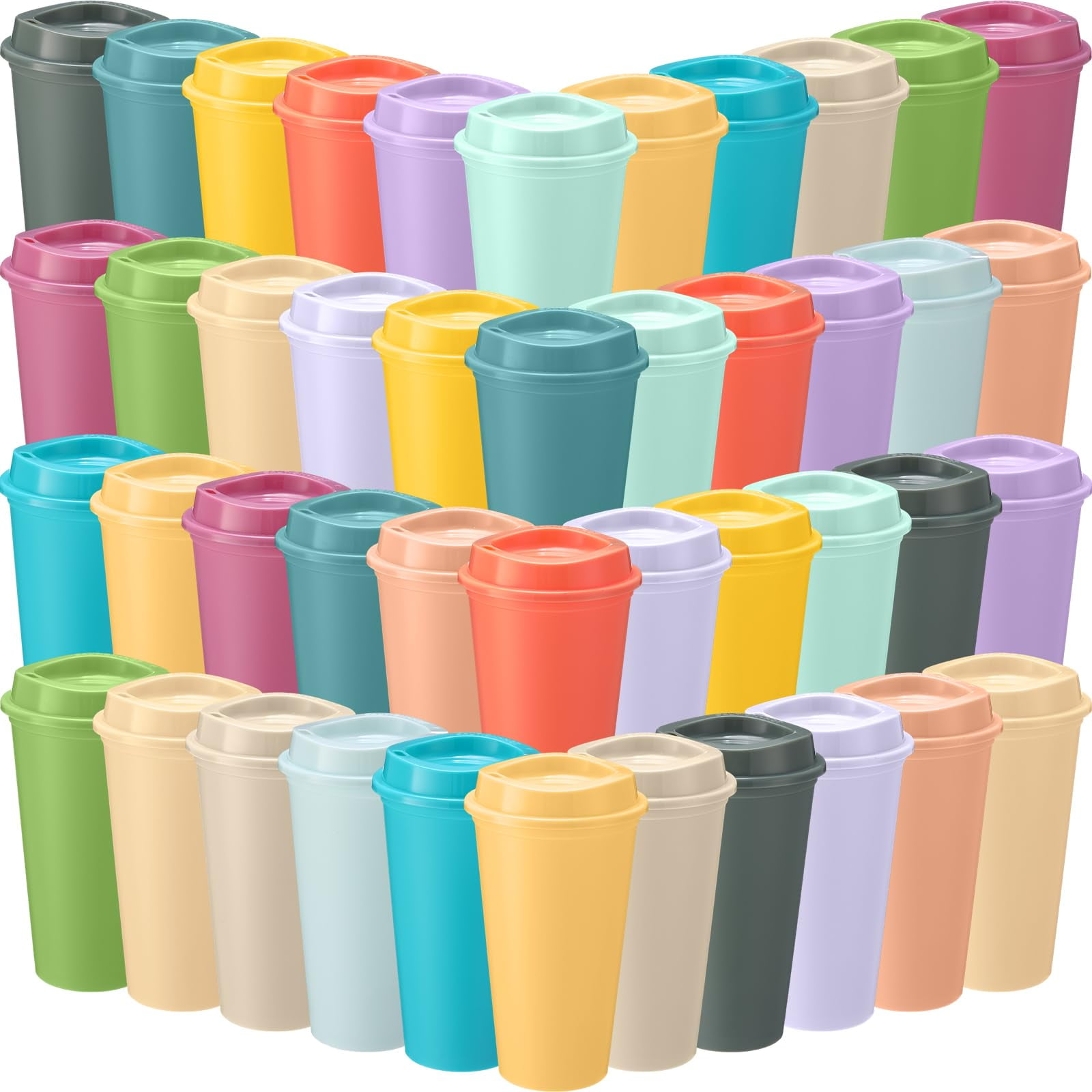 45 Pack Reusable Coffee Cups with Lids 16 oz Portable Tea Cups Reusable ...