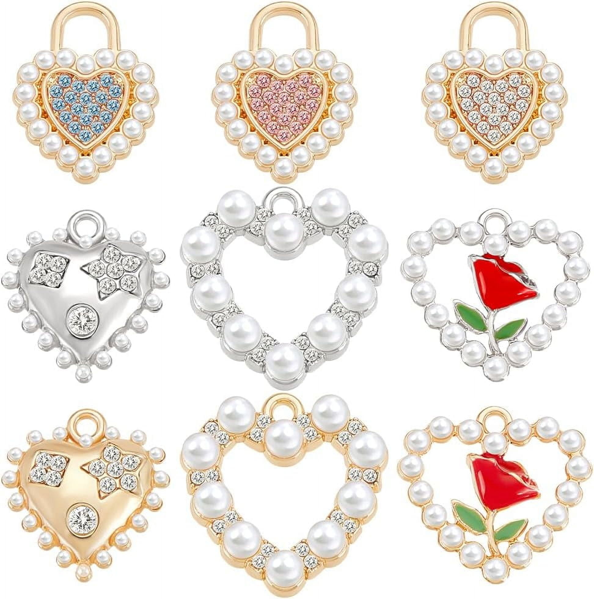 45 Pcs Alloy Rhinestone Heart Charms 9 Styles Heart Charms with Plastic ...