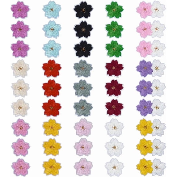 45 Pcs Cherry Blossom Iron on Patches 1x1~1.7inch Flower Embroidered ...