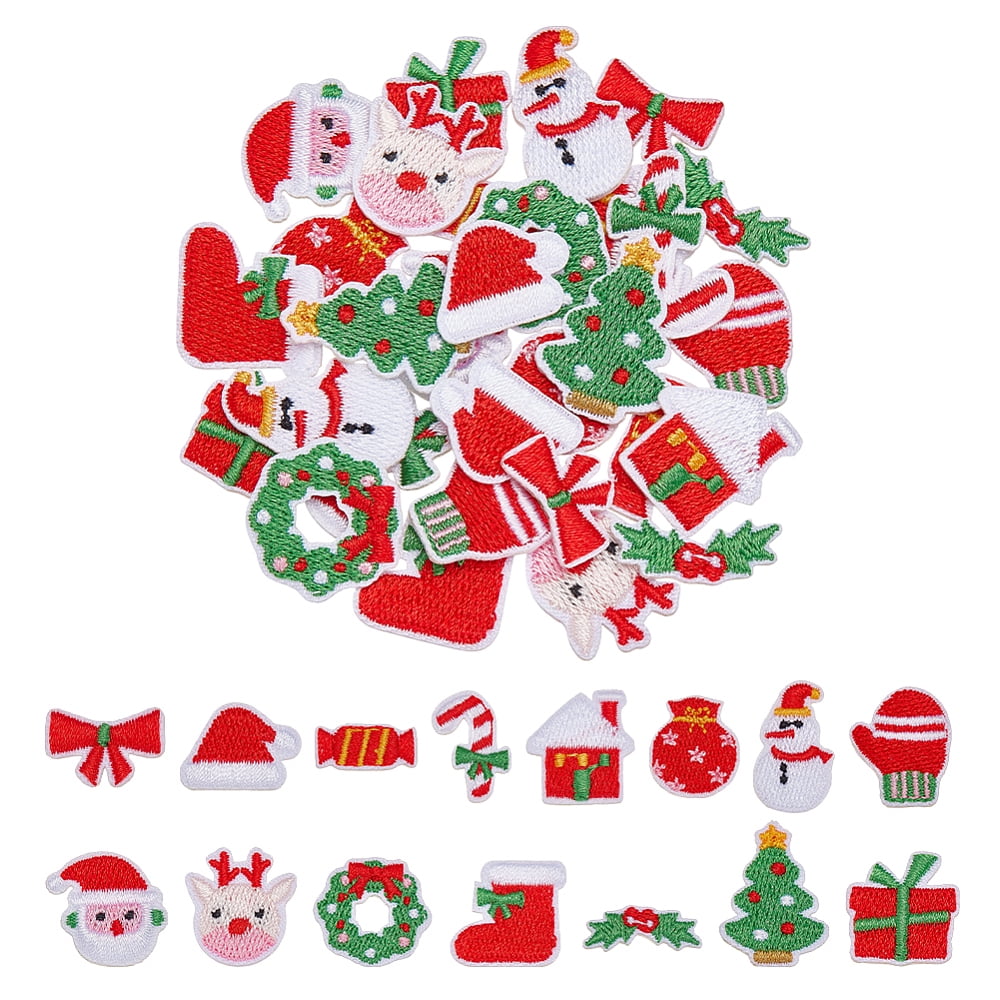 45 Pcs Christmas Iron on Patches Christmas Tree Snowman Candy Gift Box ...