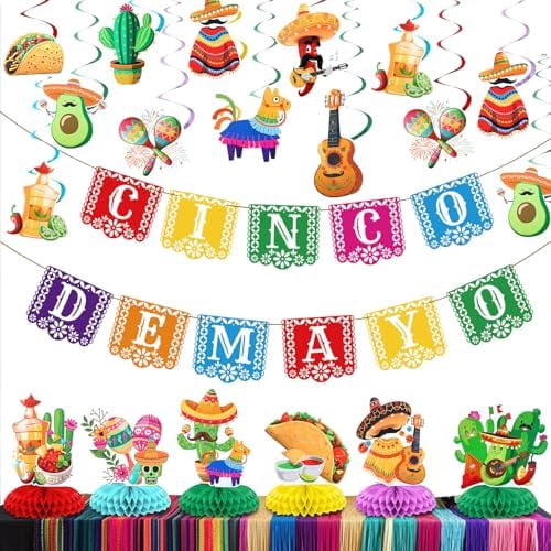 45 Pcs Cinco de Mayo Party Decorations Set Fiesta Party Mexican Themed ...