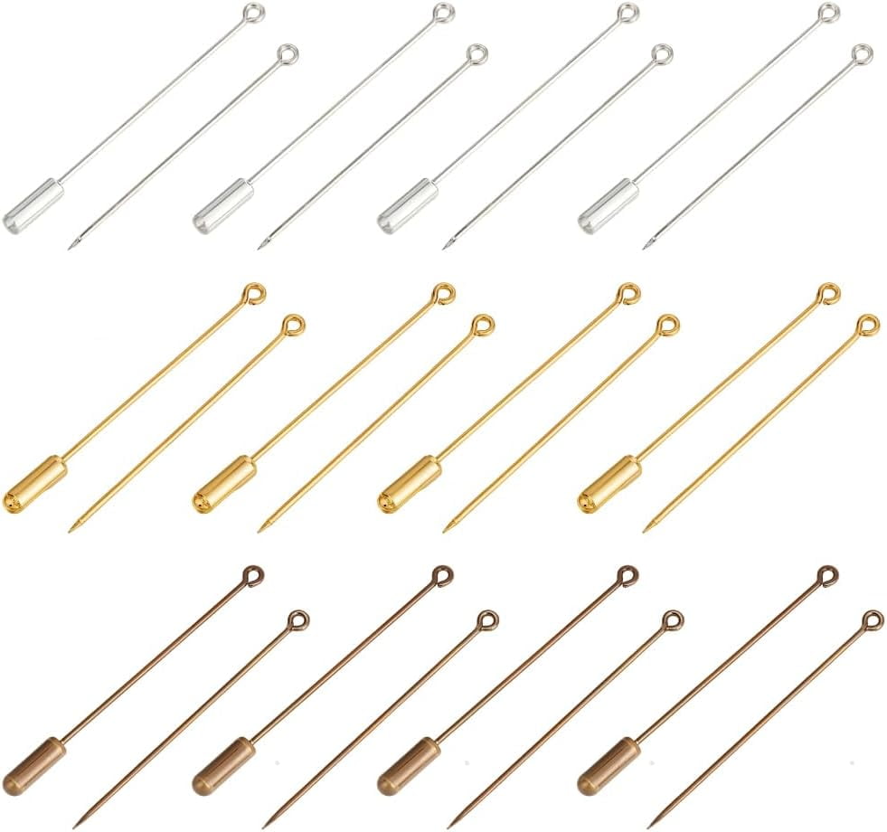 45 Pcs Metal Stick Pins 3 Colors 2.2 Inch Vintage Long Needle Eye Pin ...