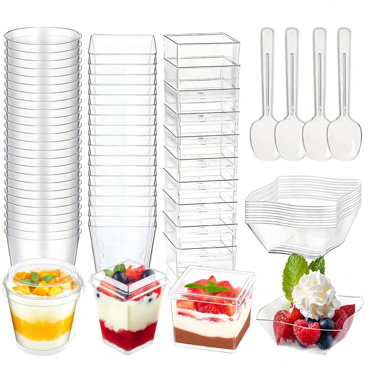 45 Pcs Mini Dessert Cups, Each 5Oz, Available In Square And Round ...