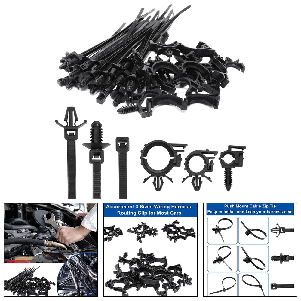 45 Pcs Push Mount Cable Zip Tie with Car Wire Routing Clips, Universa ...